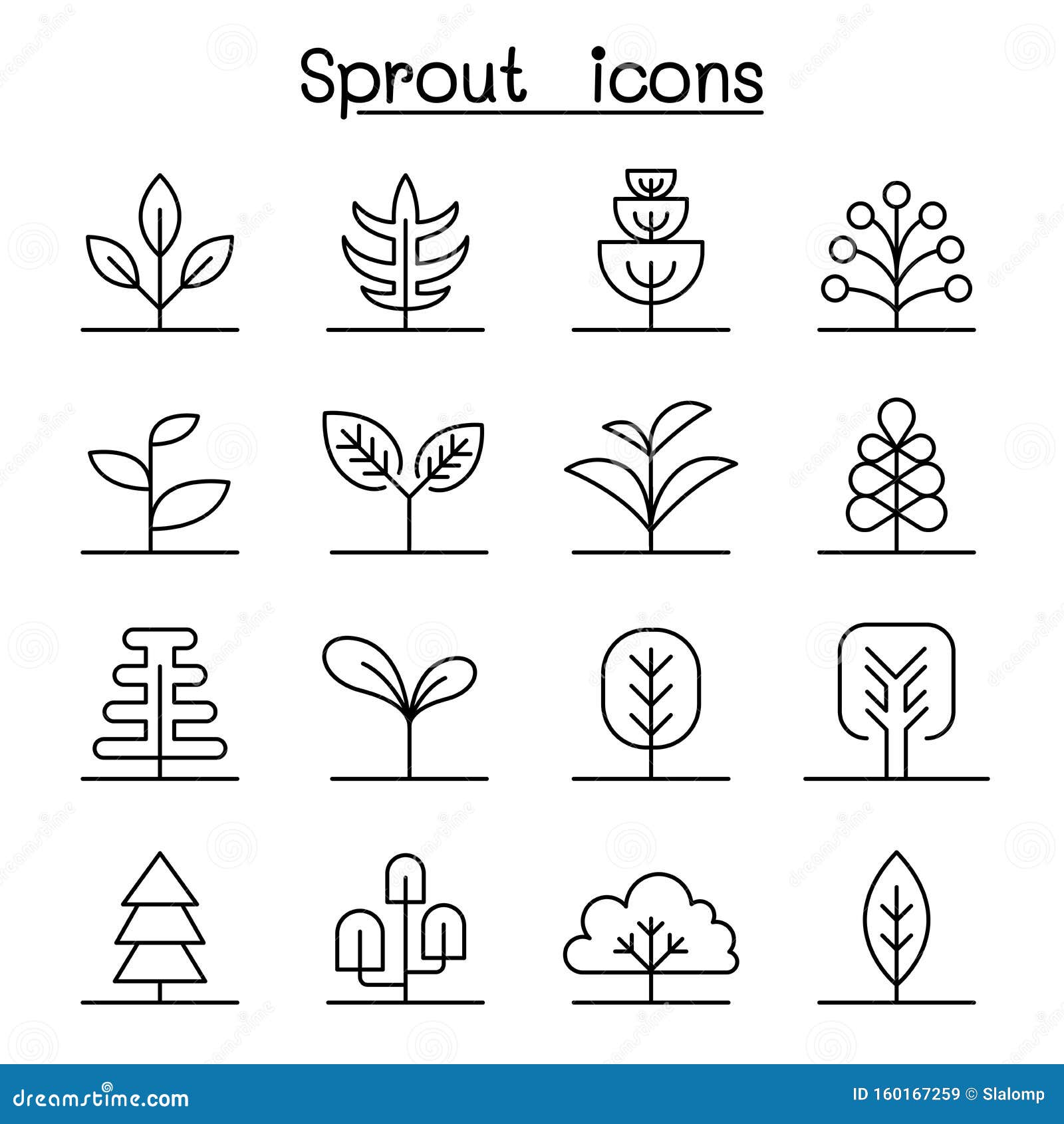 Sprout Icon Set in Thin Line Style Stock Vector - Illustration of ...