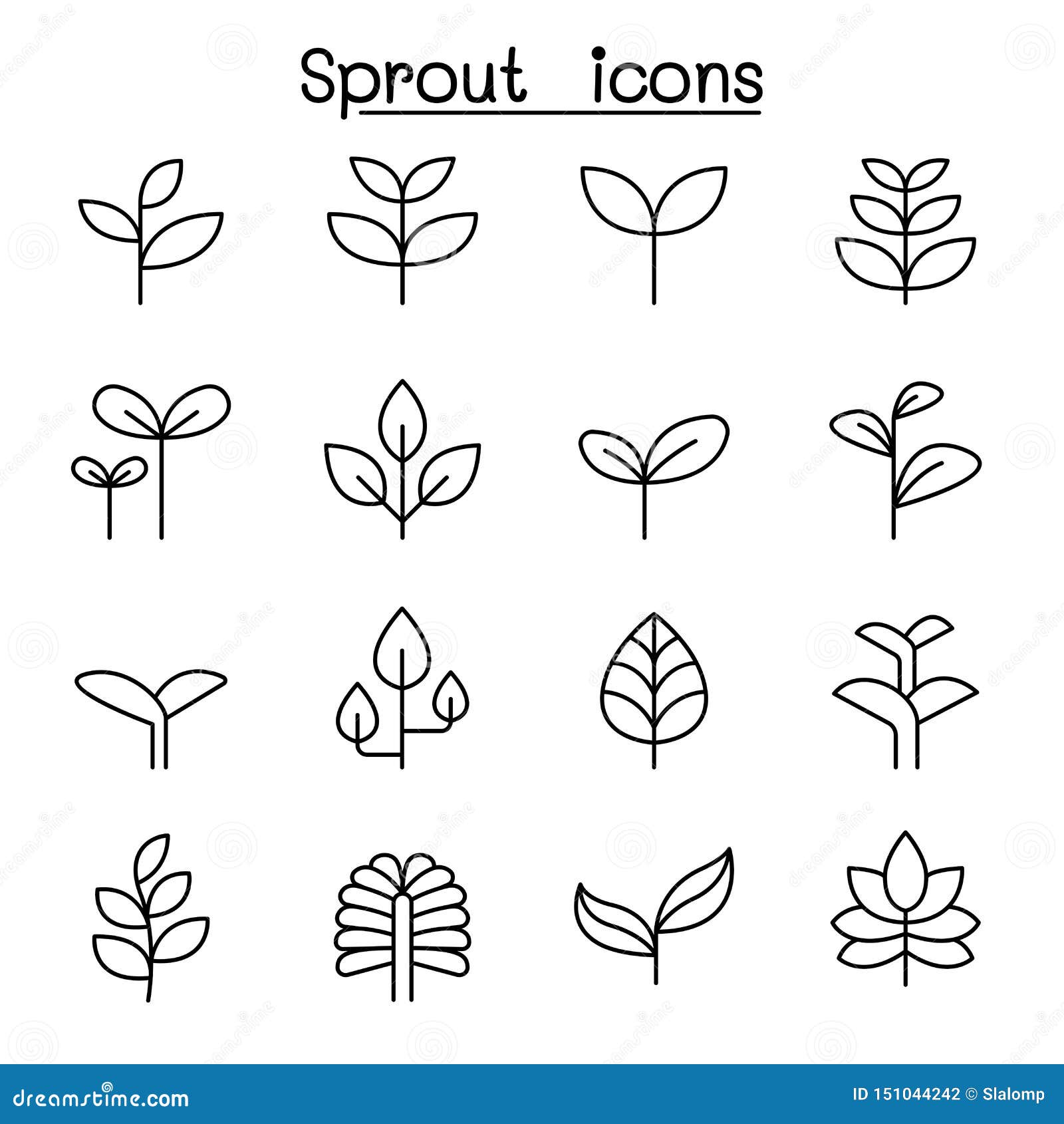 Sprout, Plant, Treetop, Leaf Icon Set in Thin Line Style Stock Vector ...