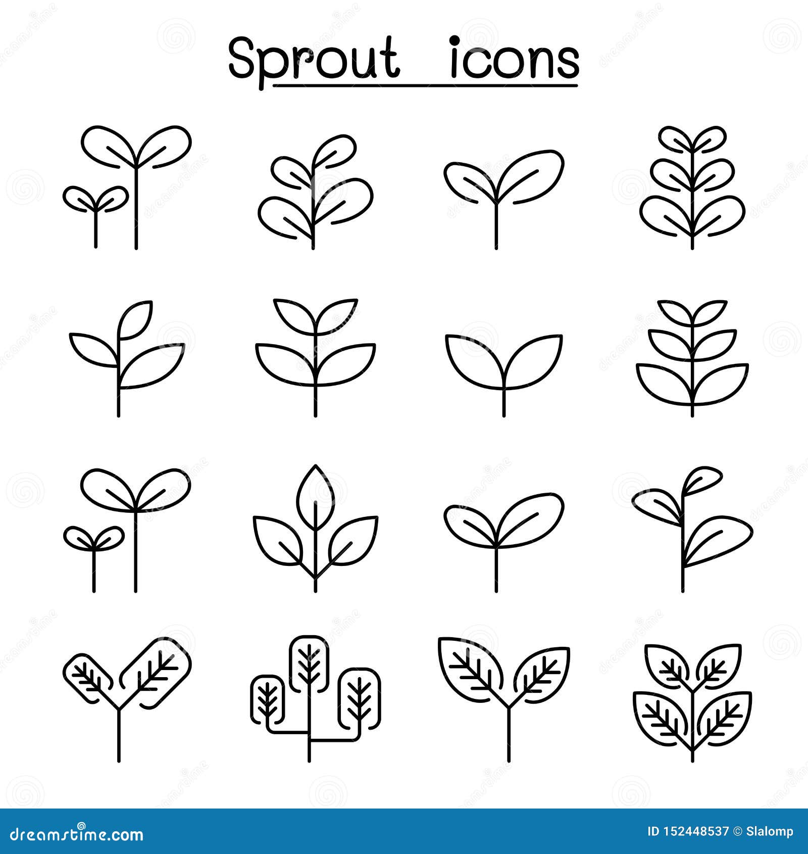 Sprout, Plant, Treetop, Leaf Icon Set in Thin Line Style Stock Vector ...