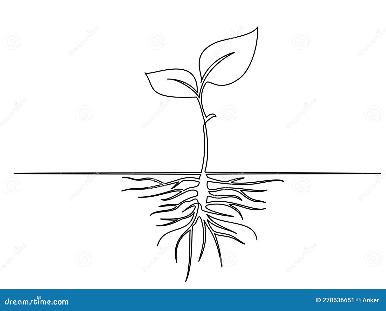 Sprout with Roots. Continuous One Line Drawing Stock Vector ...