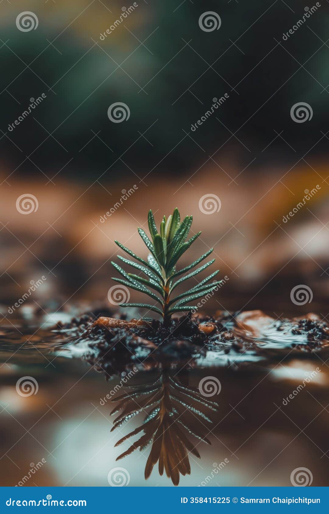 Sprout of a Tree in a Puddle with Water Drops Stock Illustration ...