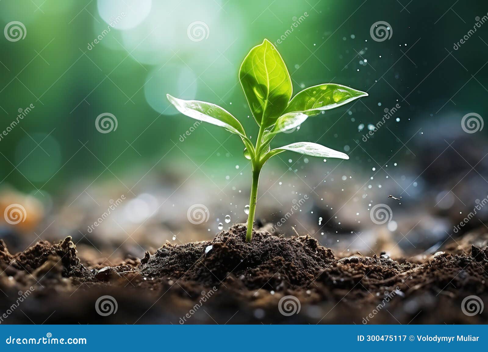 A Sprout of a Young Plant Sprouts from the Soil, the Plant is Watered ...