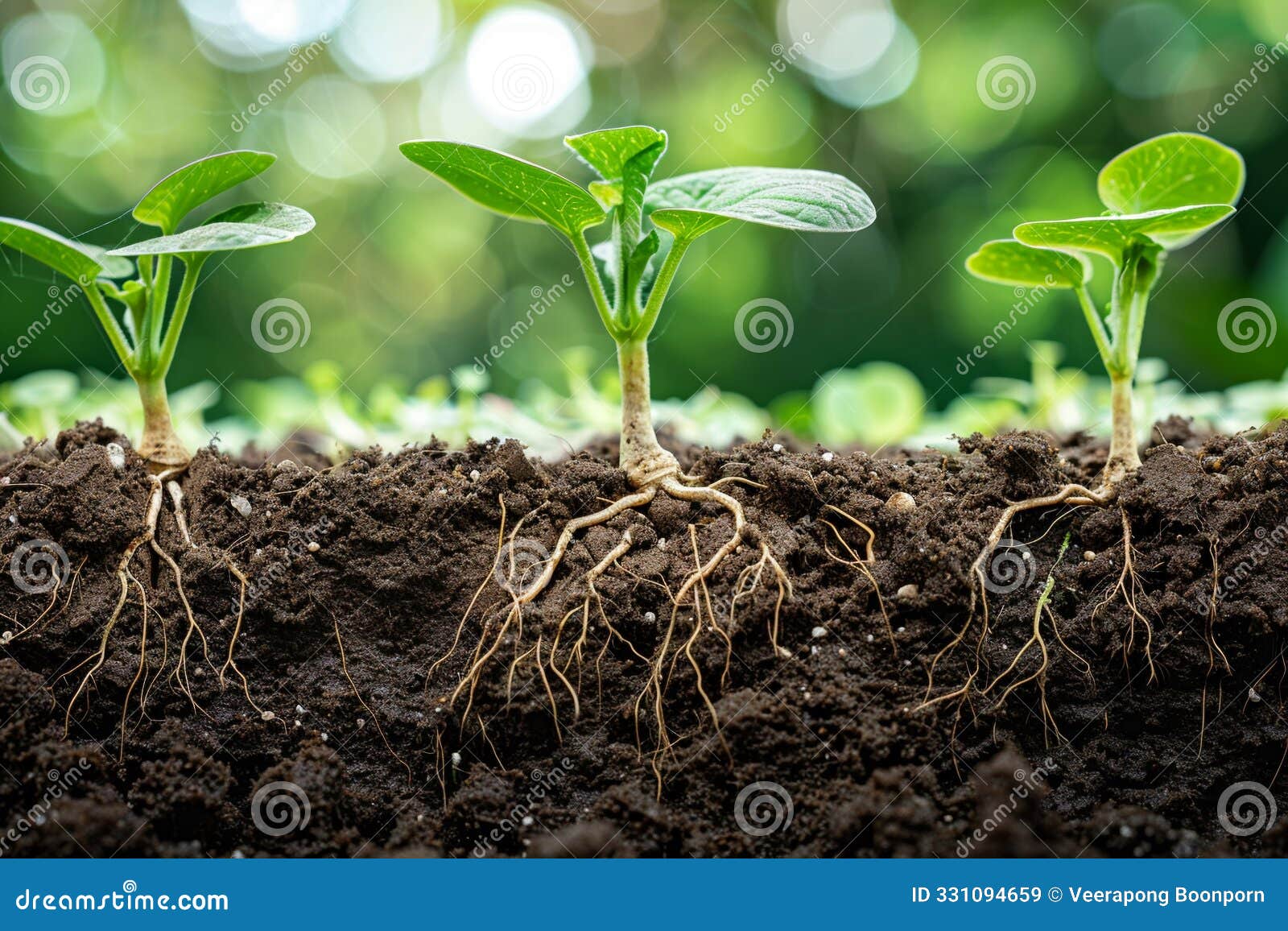 Sprouting Seed Roots in Soil, Sectional View, Wide Text Area ...