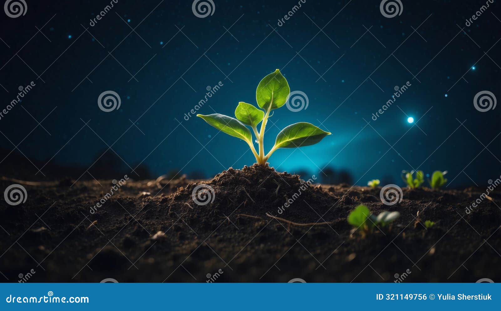 Sprouting Seedling in Vibrant Double Exposure Night Sky Silhouette ...