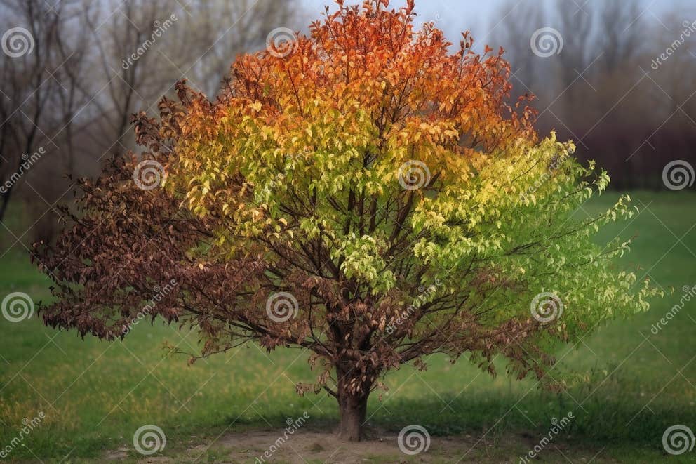 Sprouting Tree with Leaves of Different Colors, Showcasing the ...