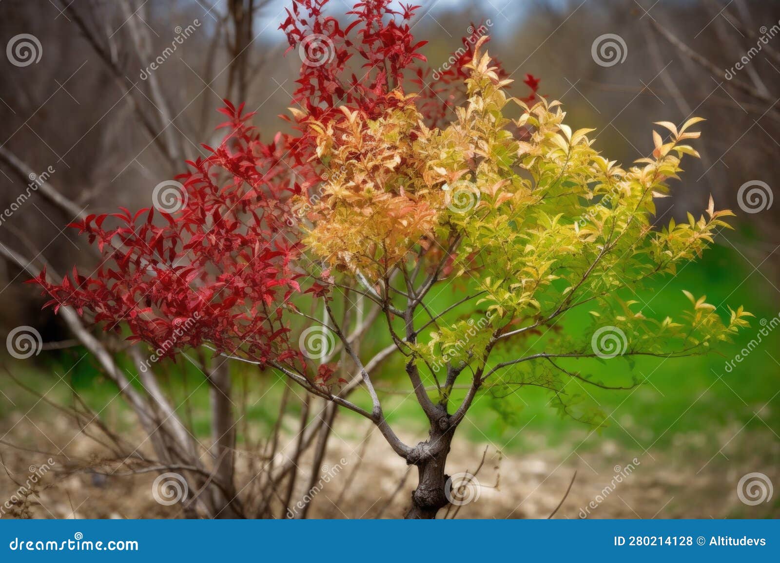 Sprouting Tree with Leaves of Different Colors, Showcasing the ...
