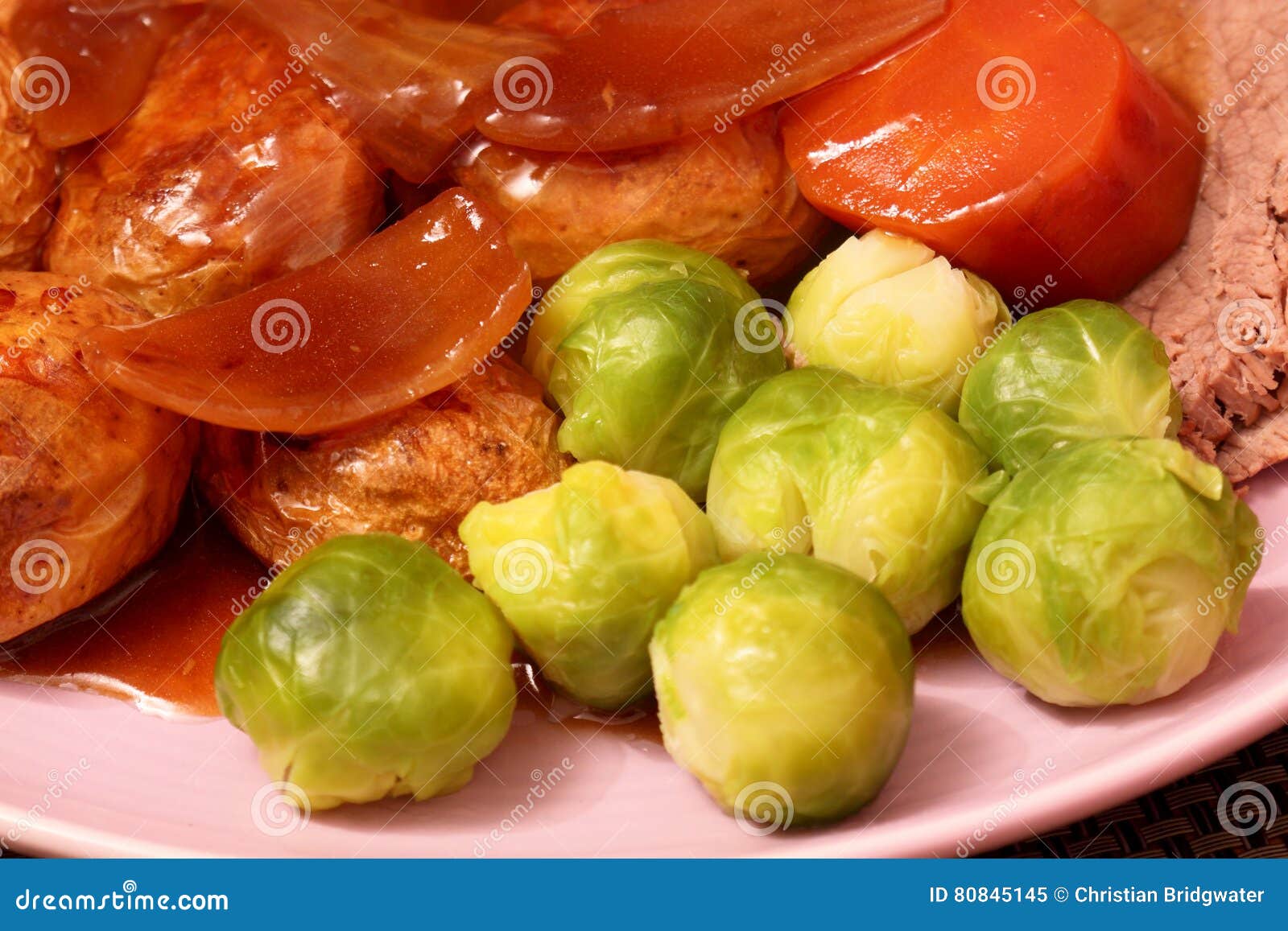 Sprouts on a Plate with a Sunday Roast Dinner Stock Image - Image of ...