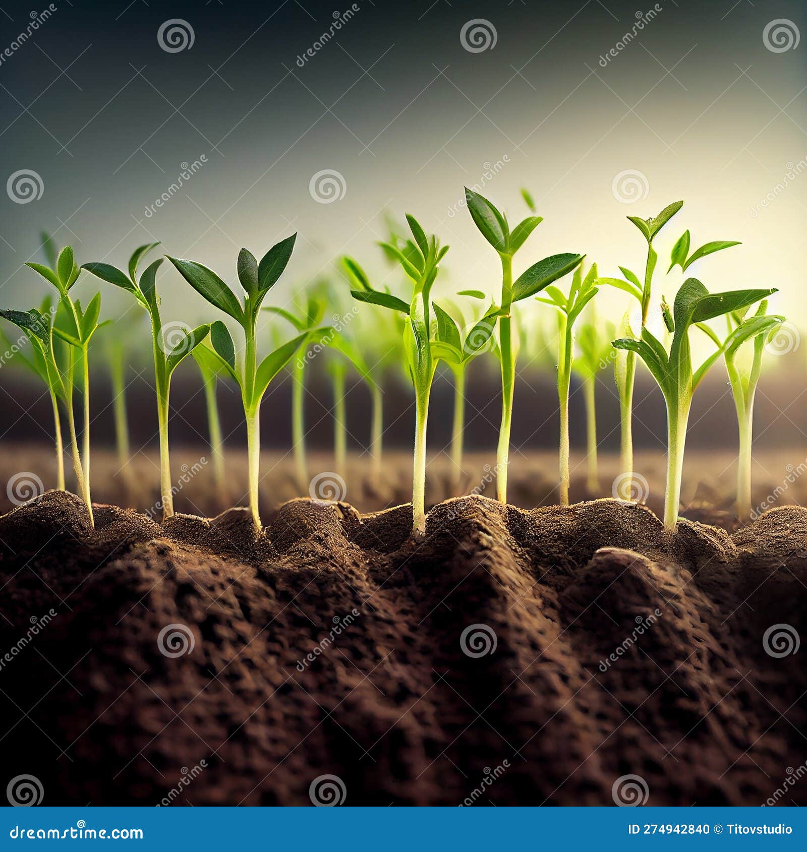 Sprouts of Seedlings Arranged in Rows in the Garden Stock Illustration ...