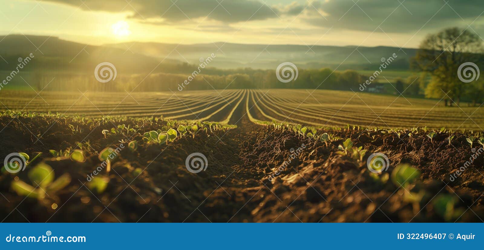 Sprouts in the Spring Field. Agriculture Banner. Sprouting Seeds from a ...
