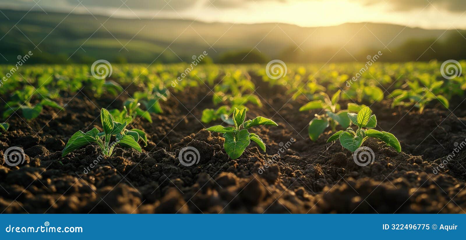 Sprouts in the Spring Field. Agriculture Banner. Sprouting Seeds from a ...