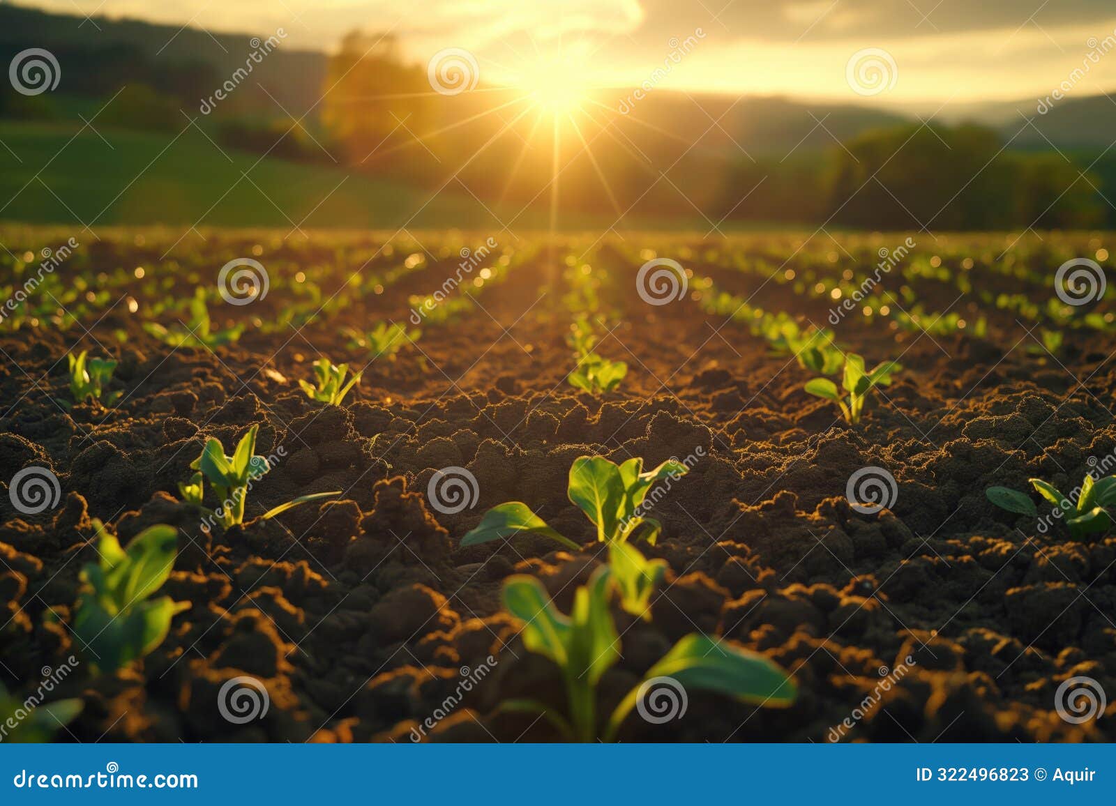 Sprouts in the Spring Field. Agriculture Banner. Sprouting Seeds from a ...