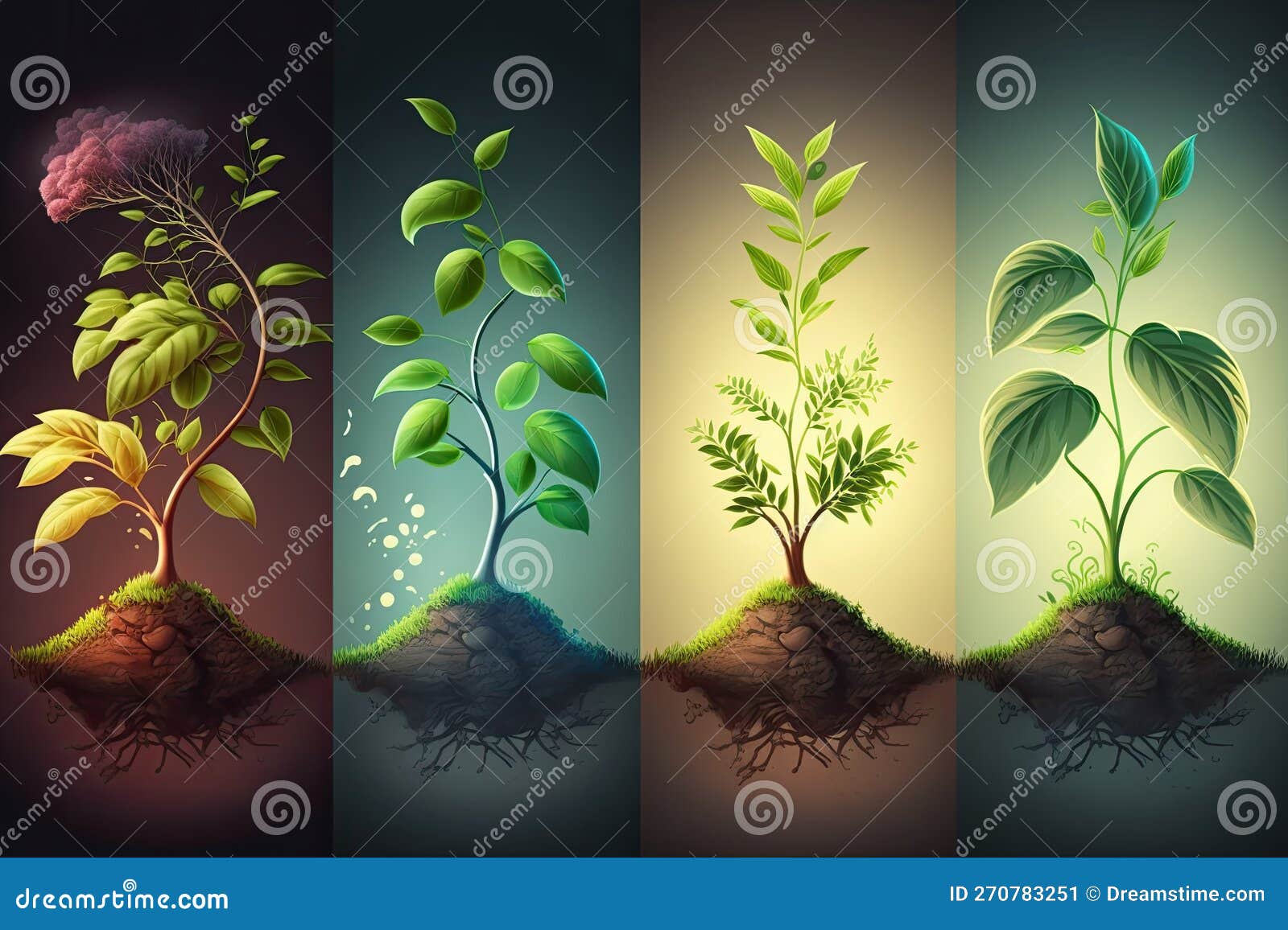 Sprouts of Young Different Plants with Leaves and Roots. Generative Ai ...