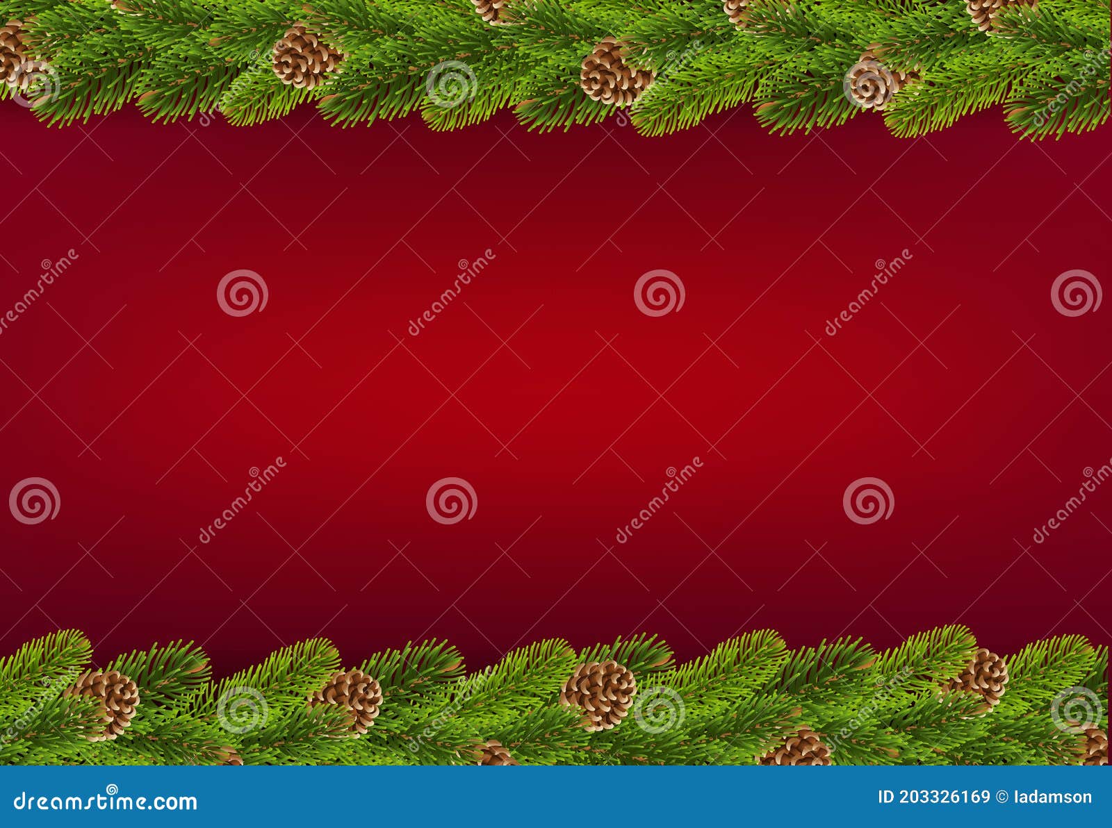 Spruce Branches with Cones Border with Red Background Stock Vector ...