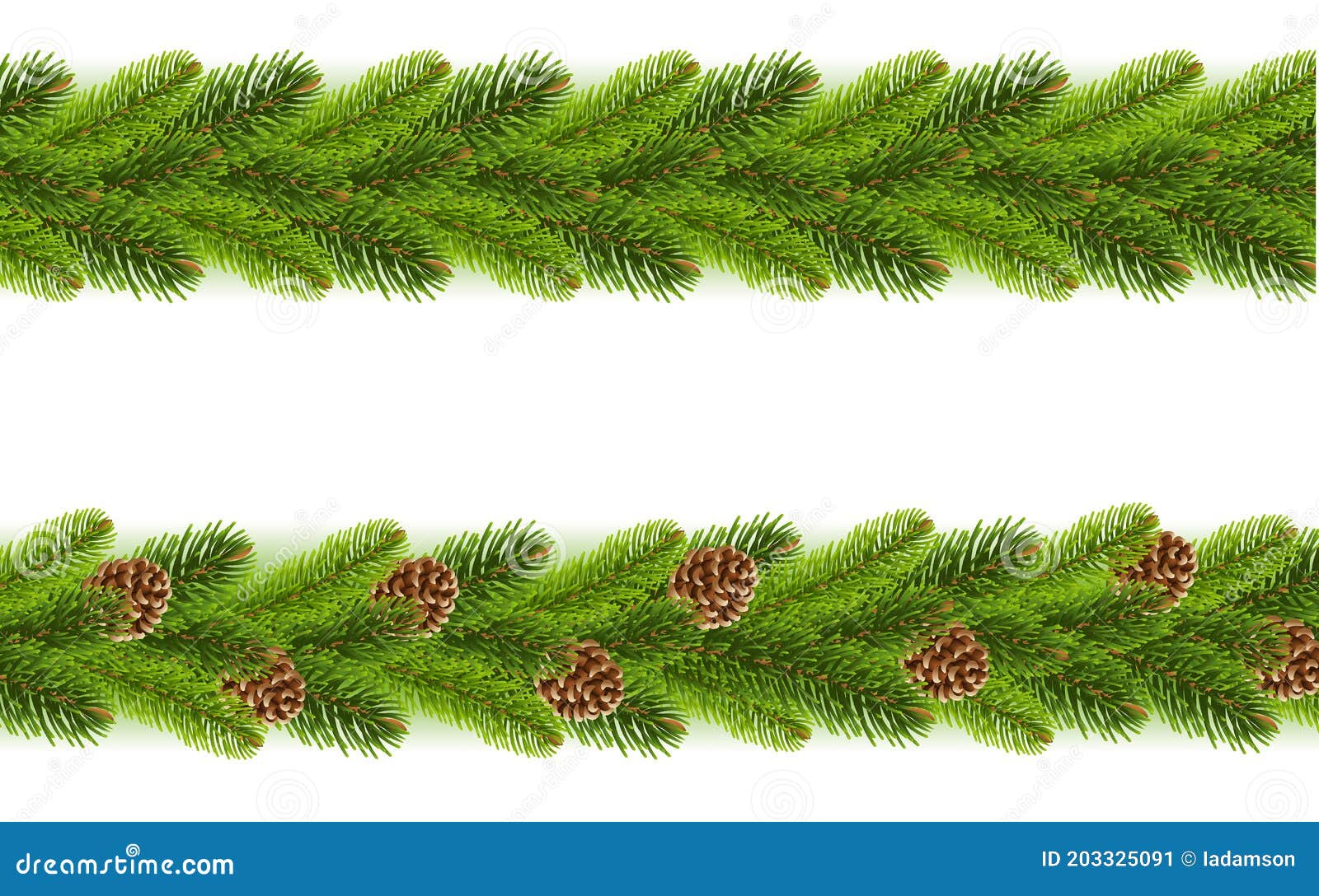 Spruce Branches with Cones Borders Set White Background Stock Vector ...