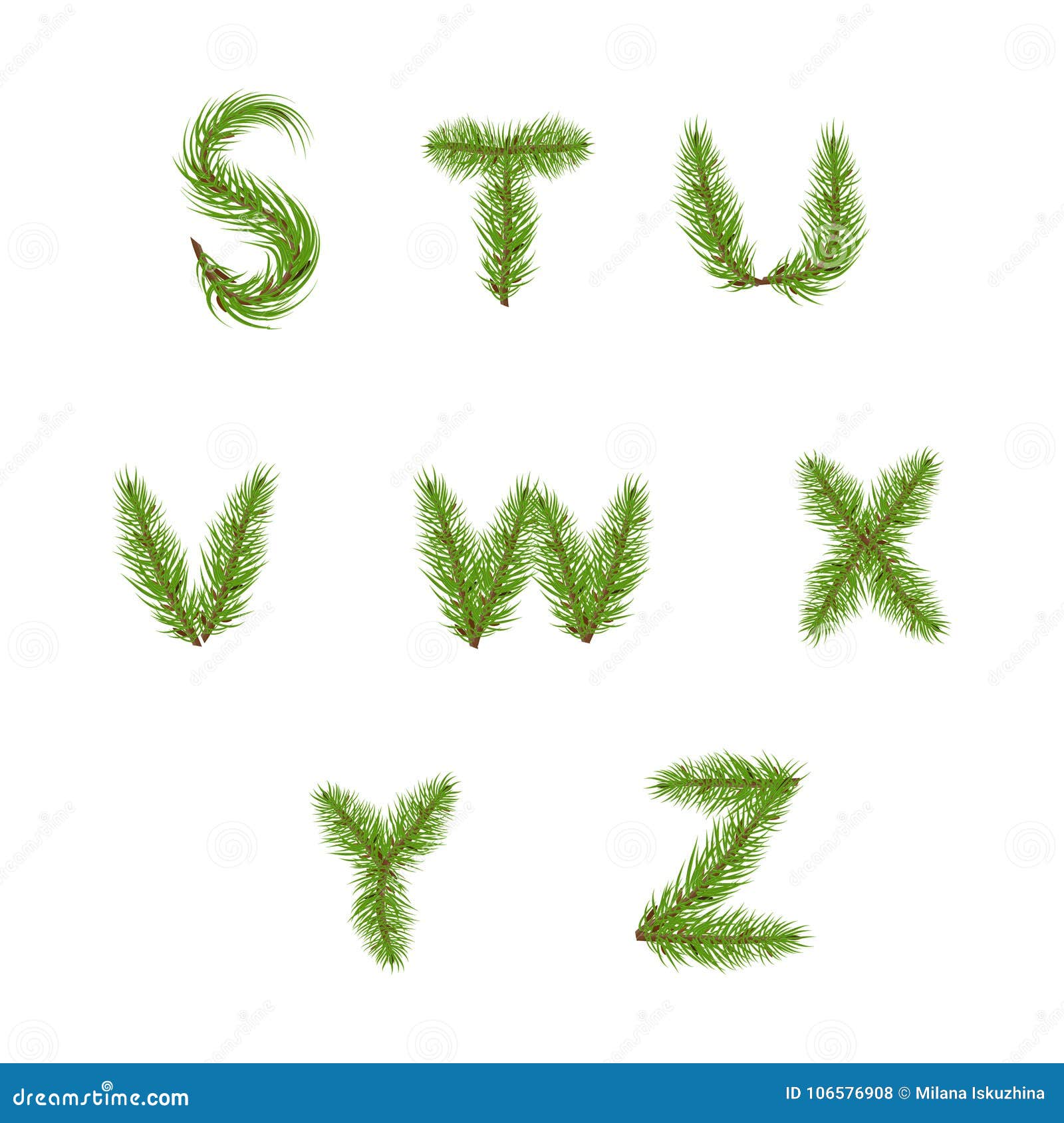 Spruce Branches in the Form of Letters Stock Vector - Illustration of ...