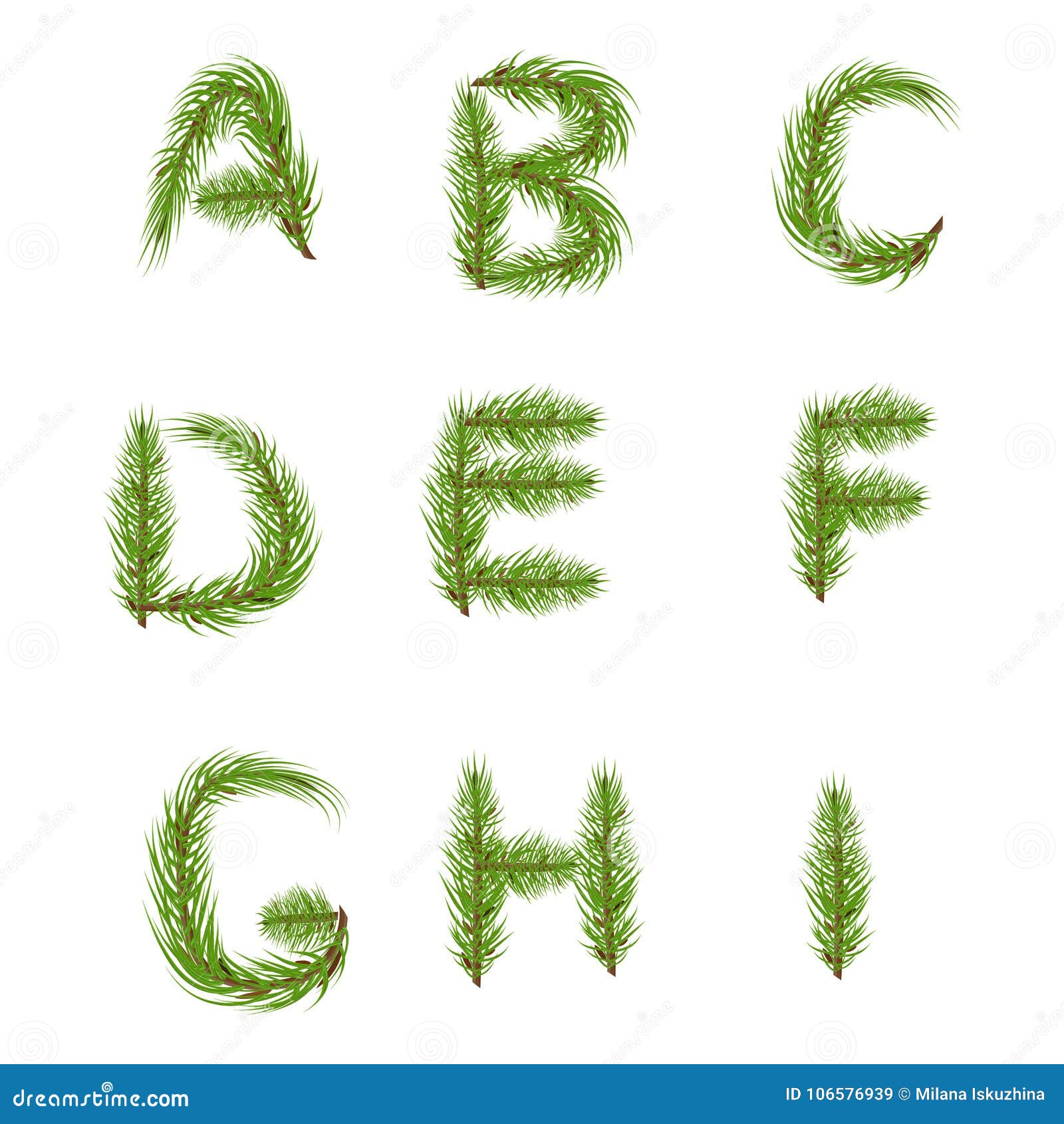Spruce Branches in the Form of Letters Stock Vector - Illustration of ...