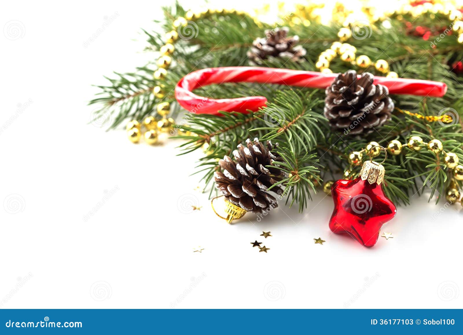 Spruce with Decorations on White Background. Stock Image - Image of ...