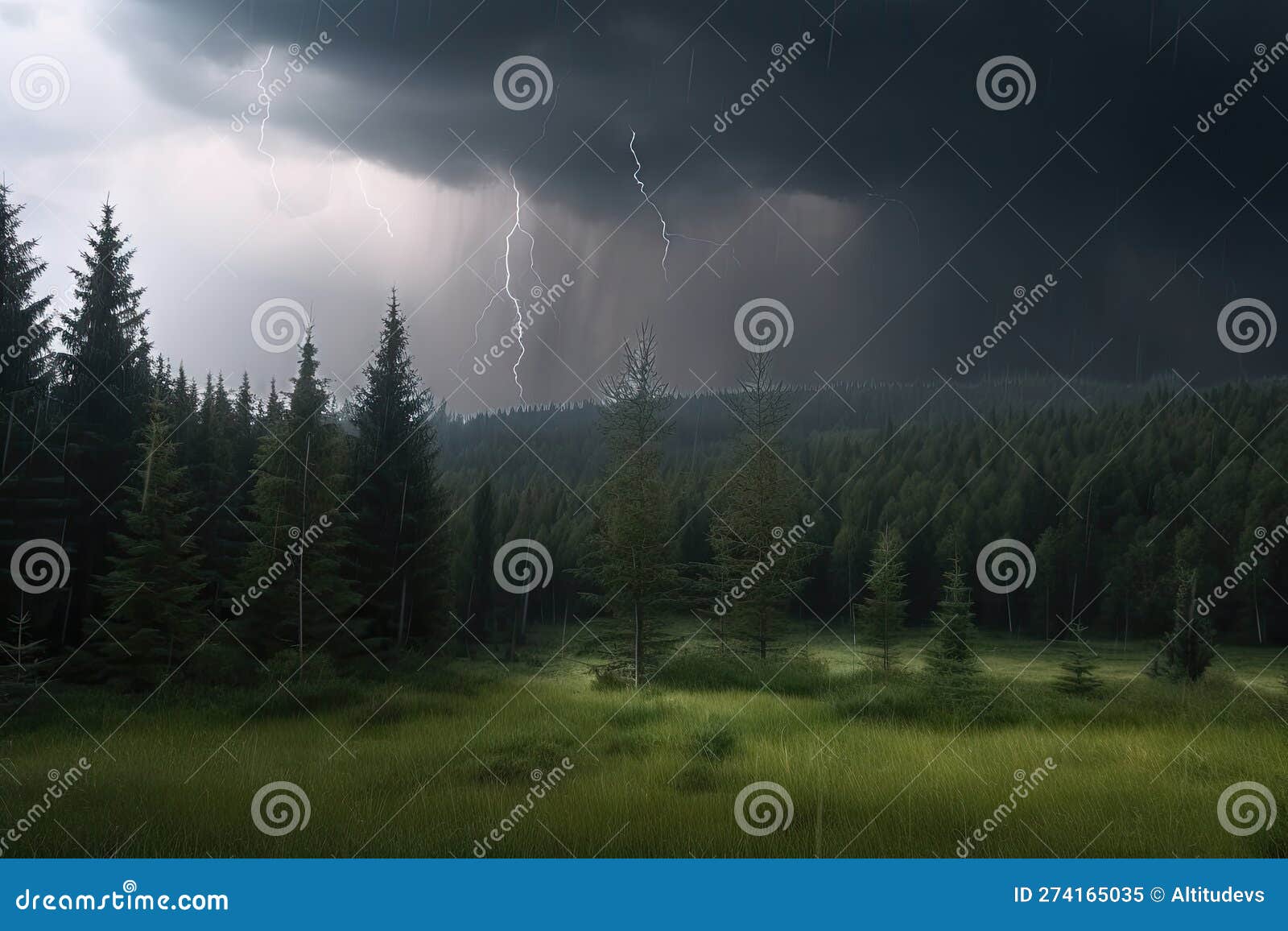 Spruce Forest during a Storm, with Lightning and Thunder Stock Image ...