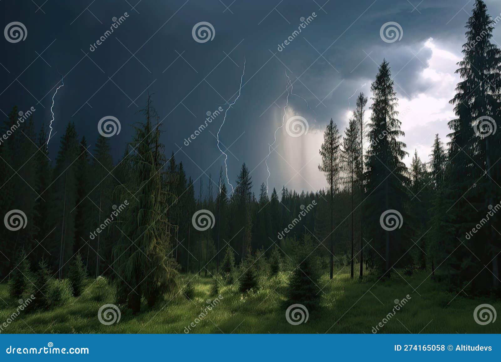 Spruce Forest during a Storm, with Lightning and Thunder Stock ...