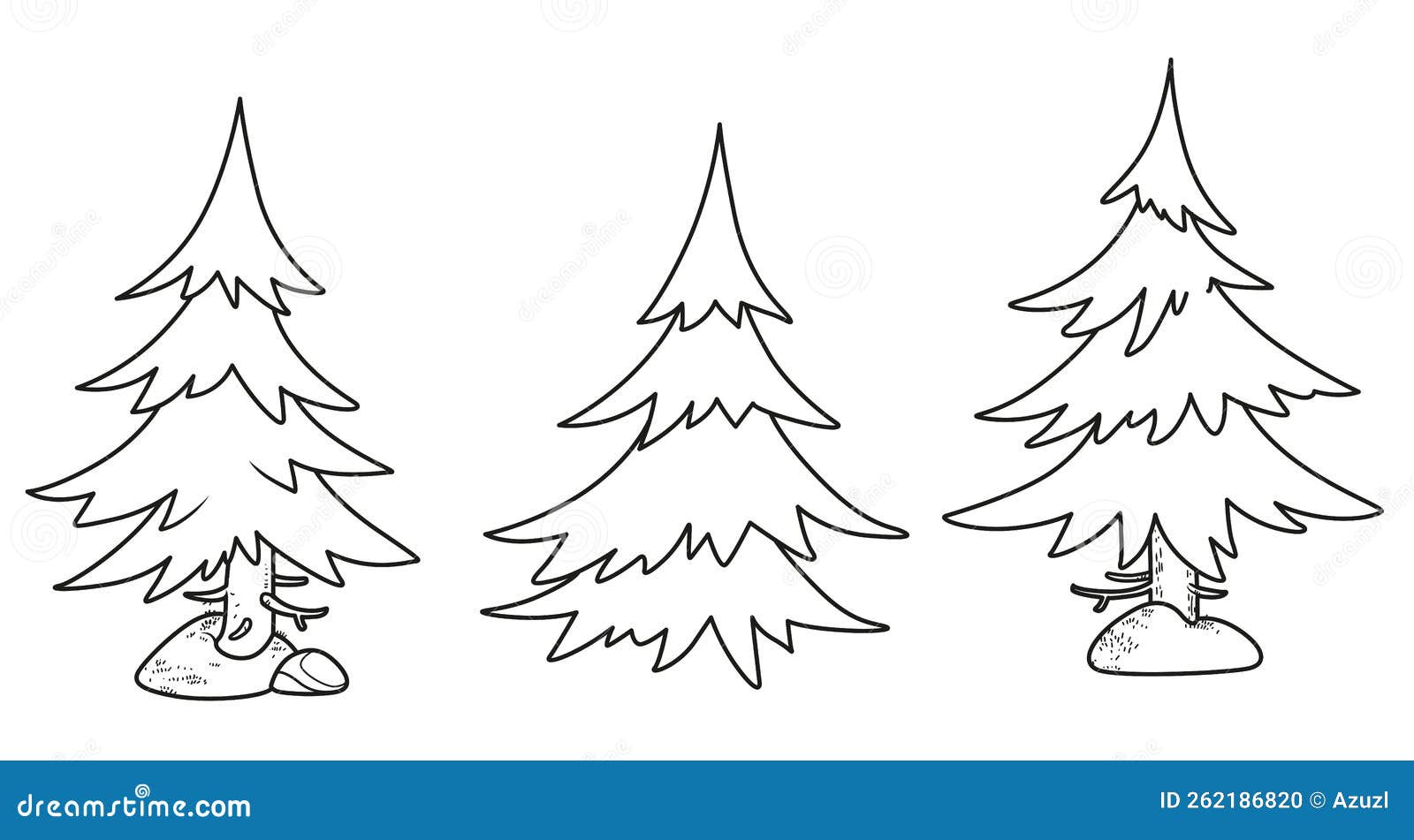 Spruce Tree Outlined Variation for Coloring Page Isolated on White ...