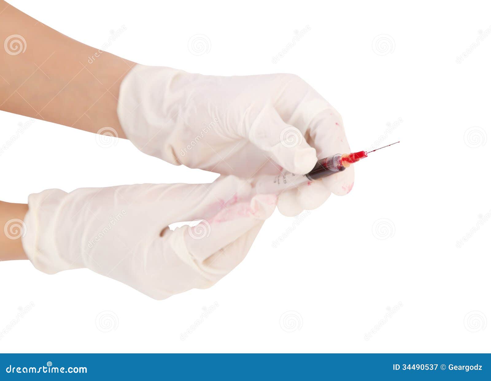 Spuit Met Bloed In Hand Op Witte Achtergrond Stock Afbeelding ...