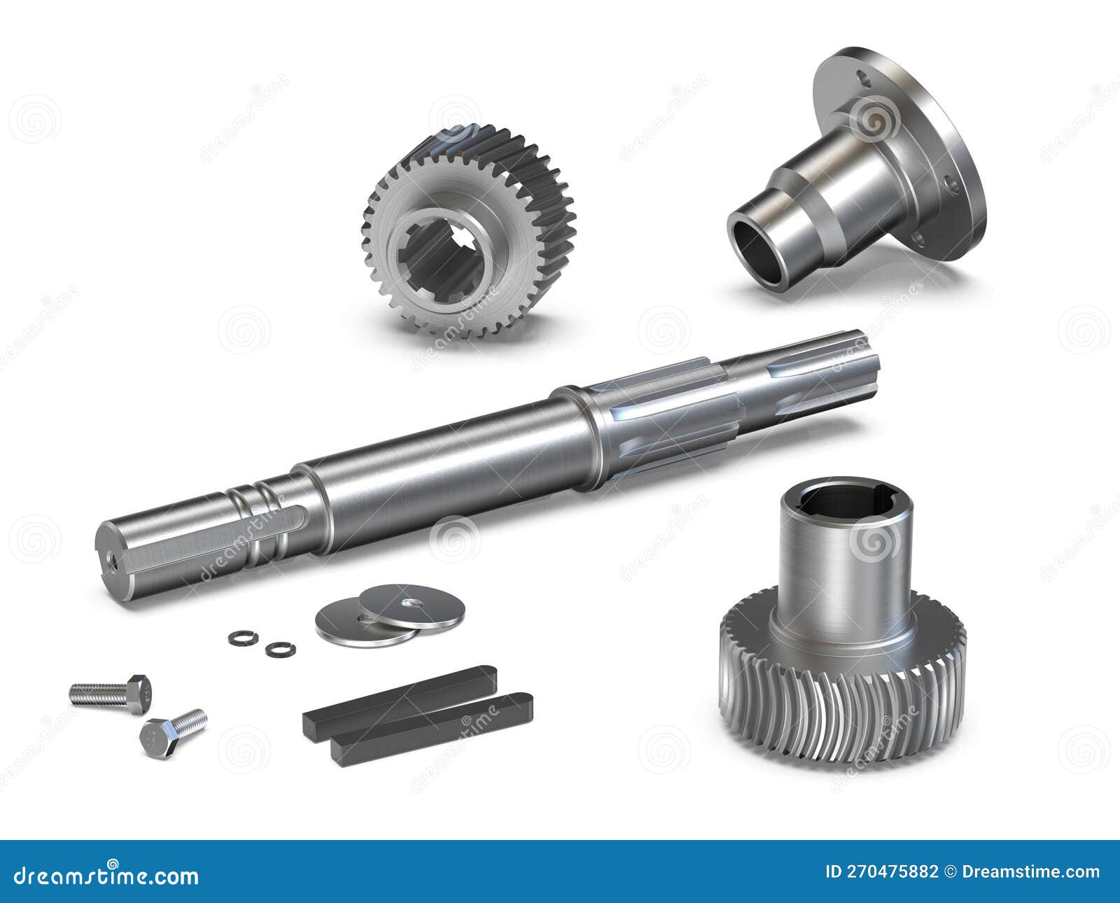 Spur Gear, Gear-shaft on White Background, 3D Rendering. Stock ...