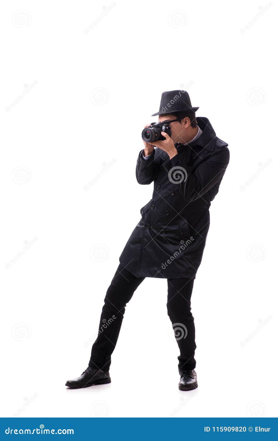 The Spy with Camera Taking Pictures Isolated on White Stock Photo ...