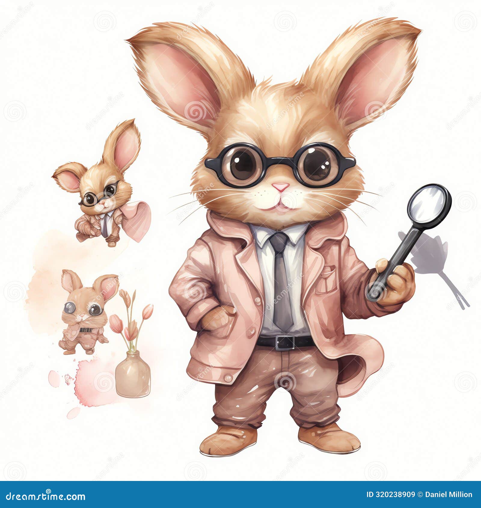 Spy Cute Bunny Blue Cute Bunny Watercolor Stock Illustration ...