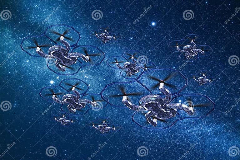 Spy Drones Flying at Night with a 4k Night Vision Camera on the Night ...