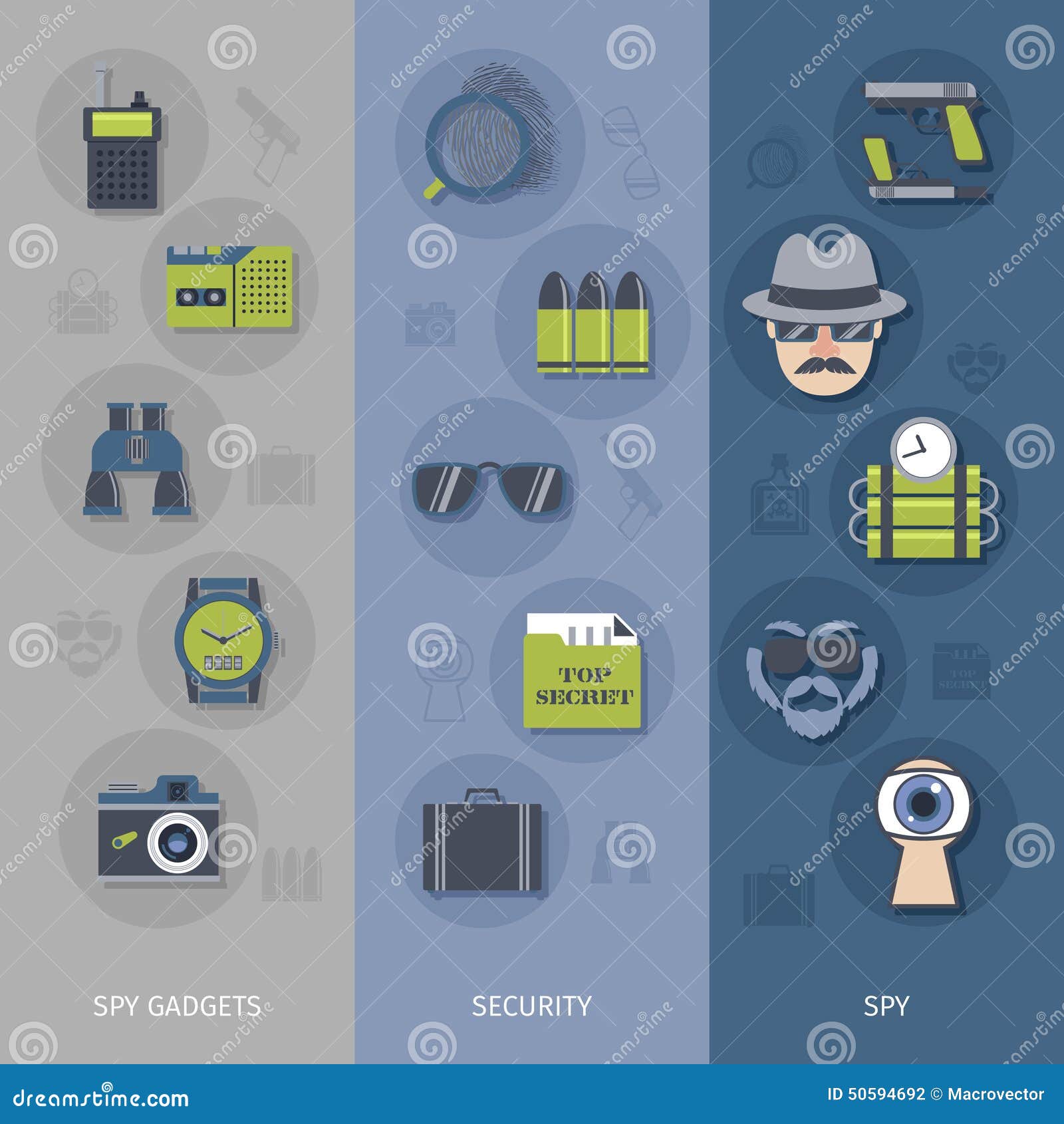 Spy gadgets banners set stock vector. Illustration of gadgets - 50594692