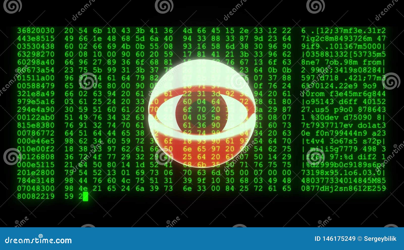 Spy Hacker Wathing Eye With Encrypted Programming Security Hacking Code Data Flow Stream On