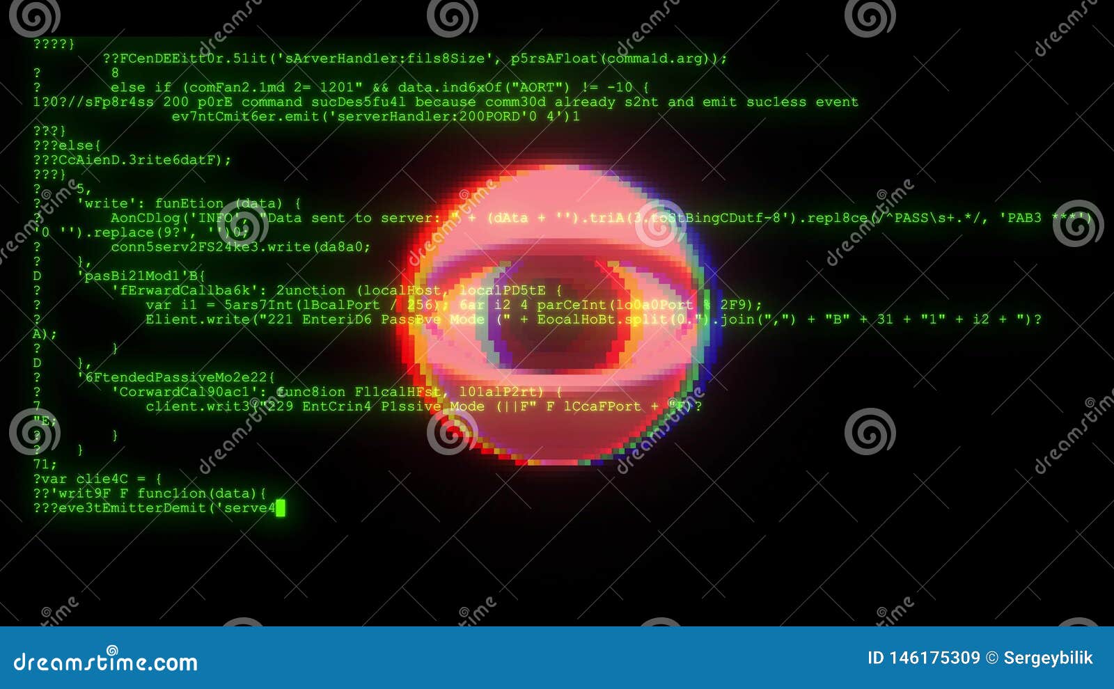 Spy Hacker Wathing Eye With Encrypted Programming Security Hacking Code Data Flow Stream On