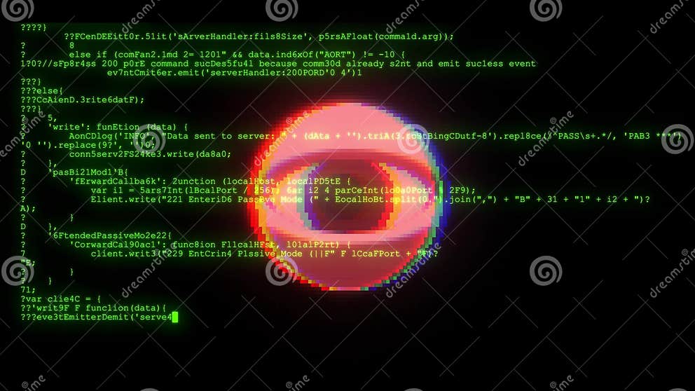 Spy Hacker Wathing Eye with Encrypted Programming Security Hacking Code Data Flow Stream on ...