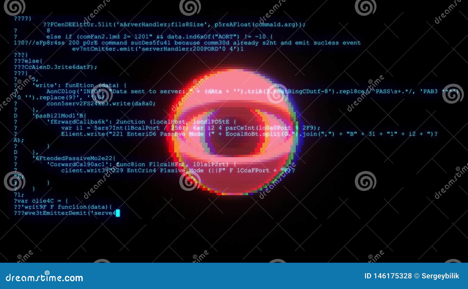 Spy Hacker Wathing Eye With Encrypted Programming Security Hacking Code Data Flow Stream On