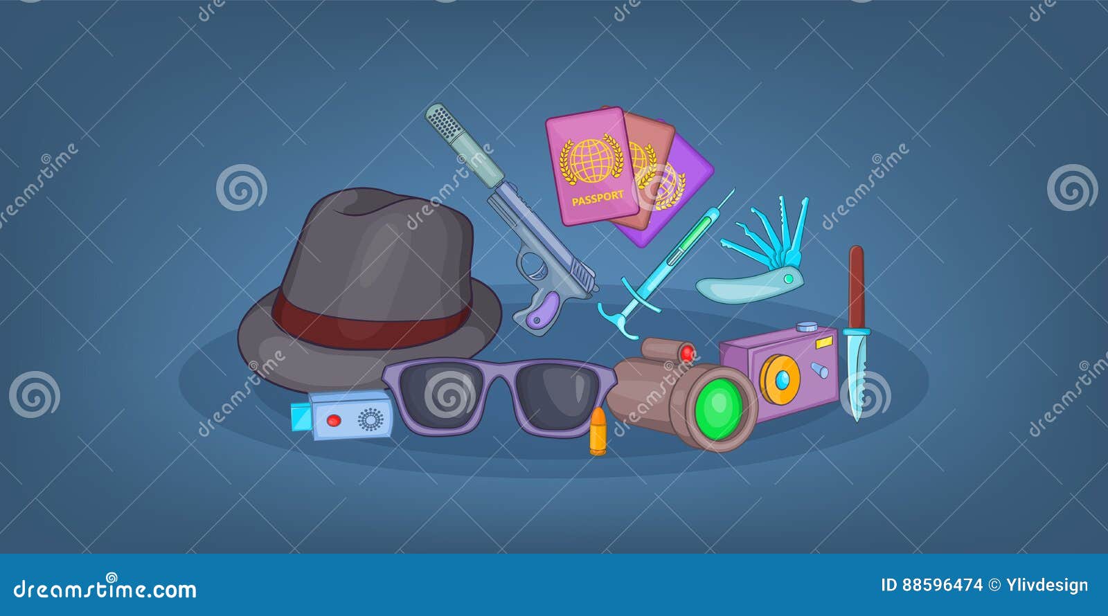 Spy Horizontal Banner, Cartoon Style Stock Vector - Illustration of ...