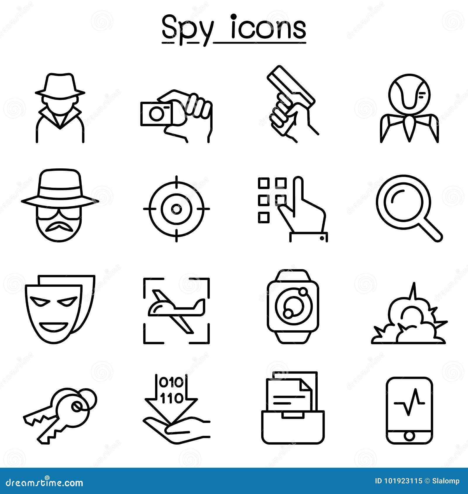 Spy Icon Set in Thin Line Style Stock Vector - Illustration of ...