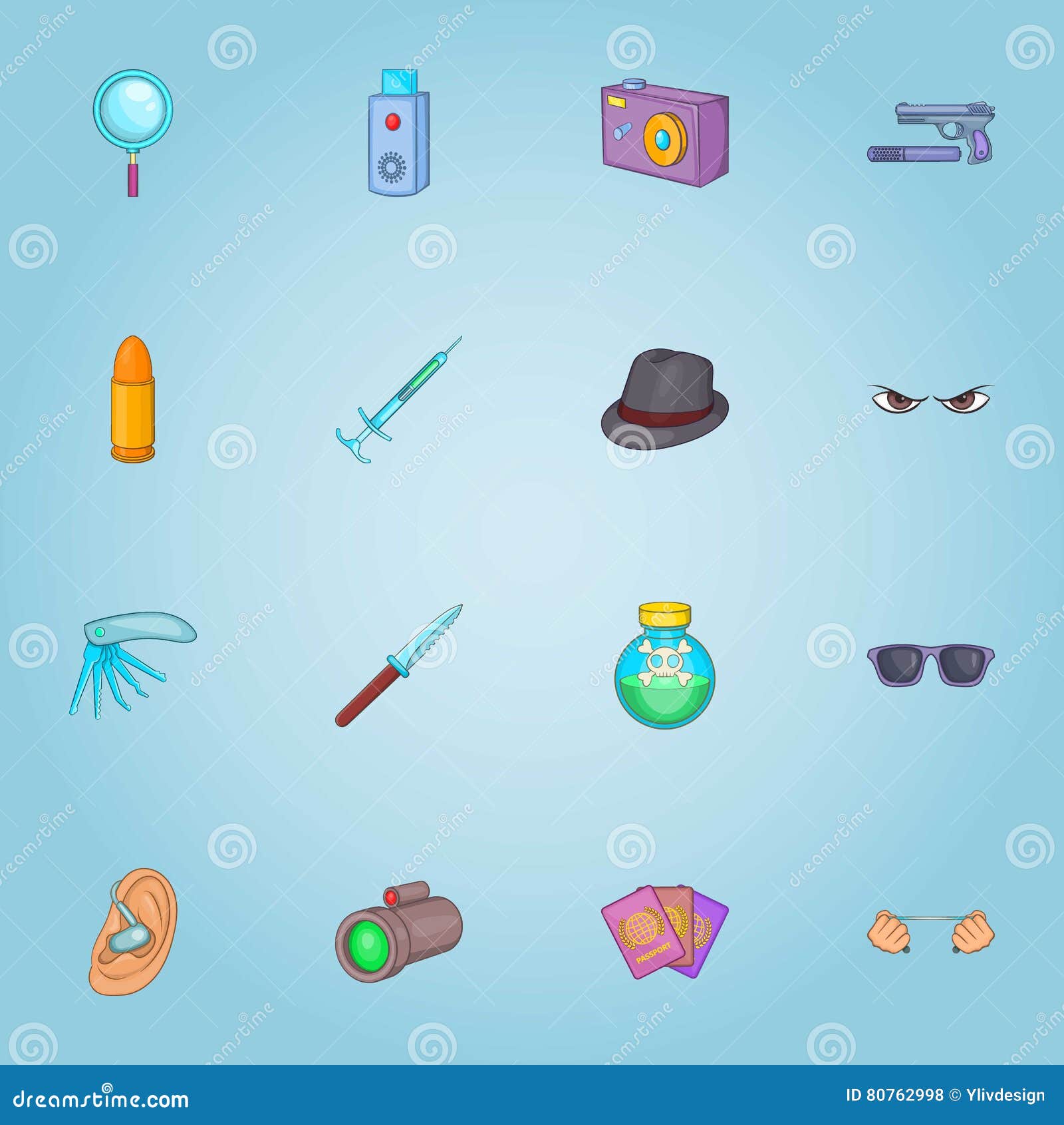 Spy Icons Set, Cartoon Style Stock Vector - Illustration of folding ...