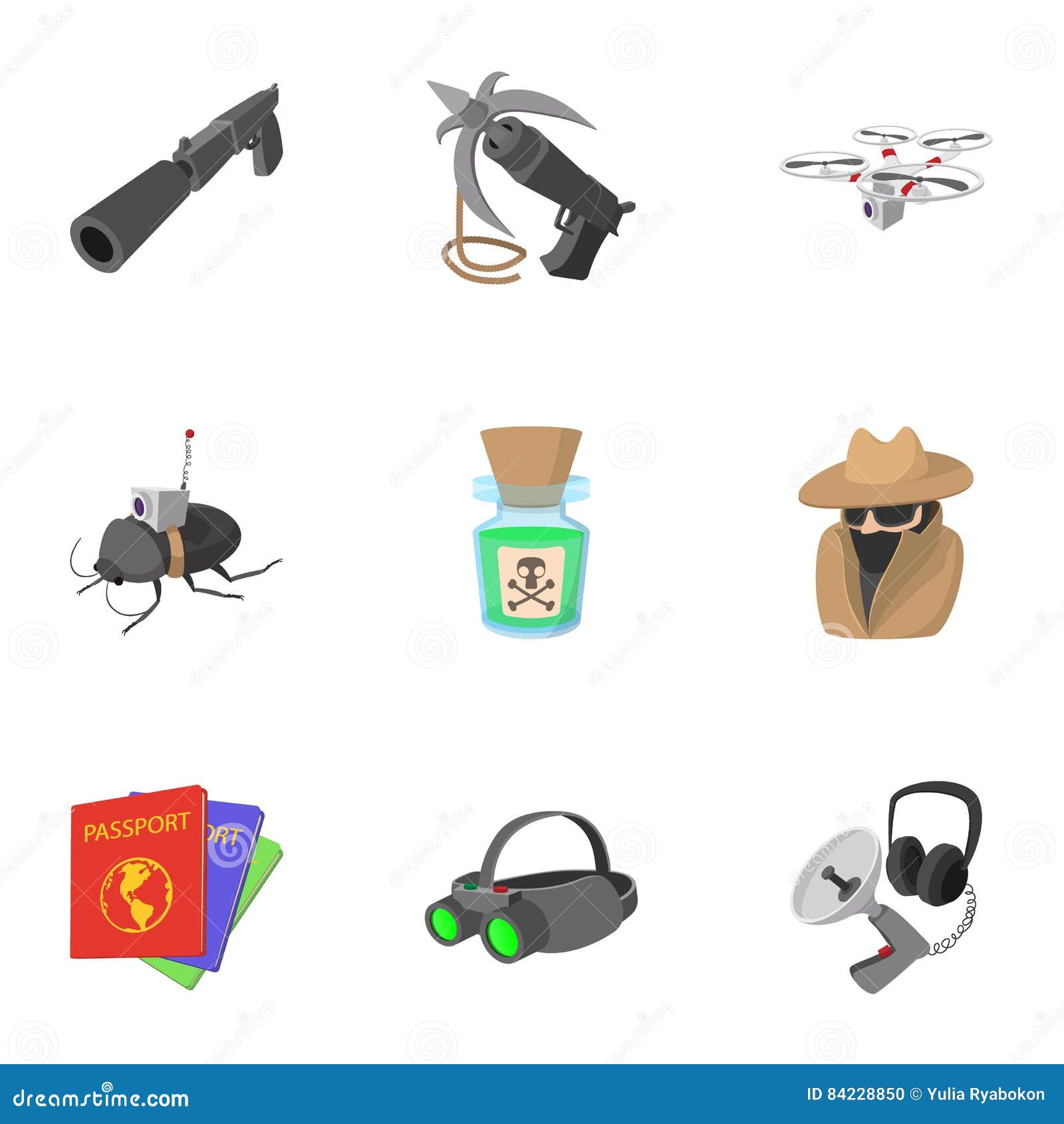 Spy Icons Set, Cartoon Style Stock Vector - Illustration of investigate ...