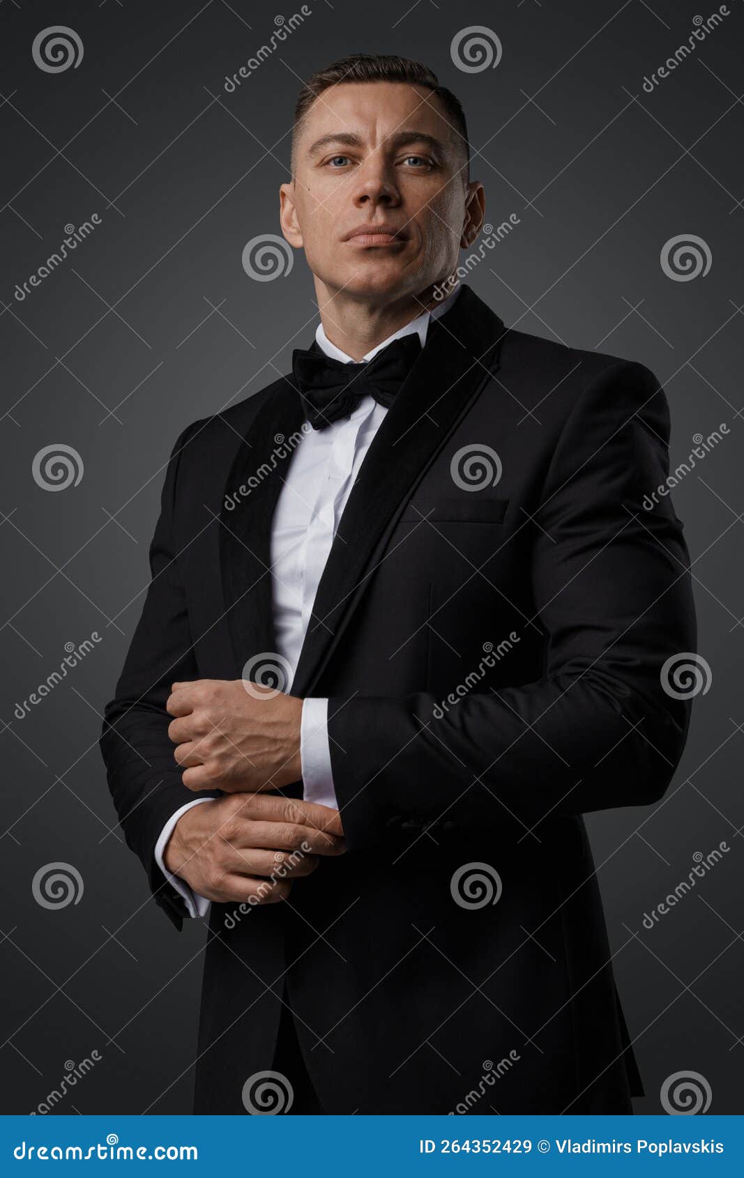 Spy Man with Bowtie and Suit Against Gray Background Stock Image ...
