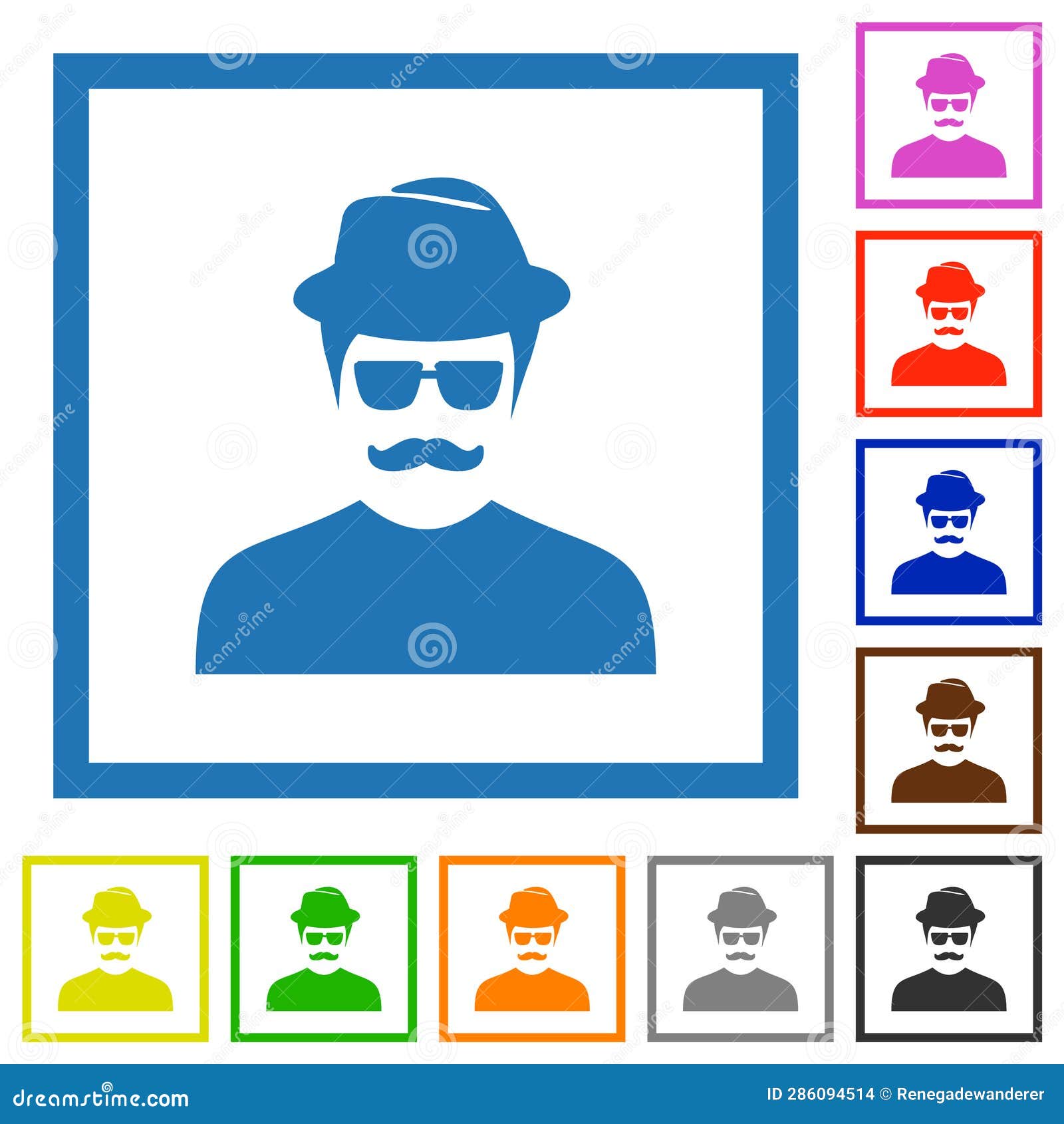 Spy with Mustache Avatar Flat Framed Icons Stock Illustration ...