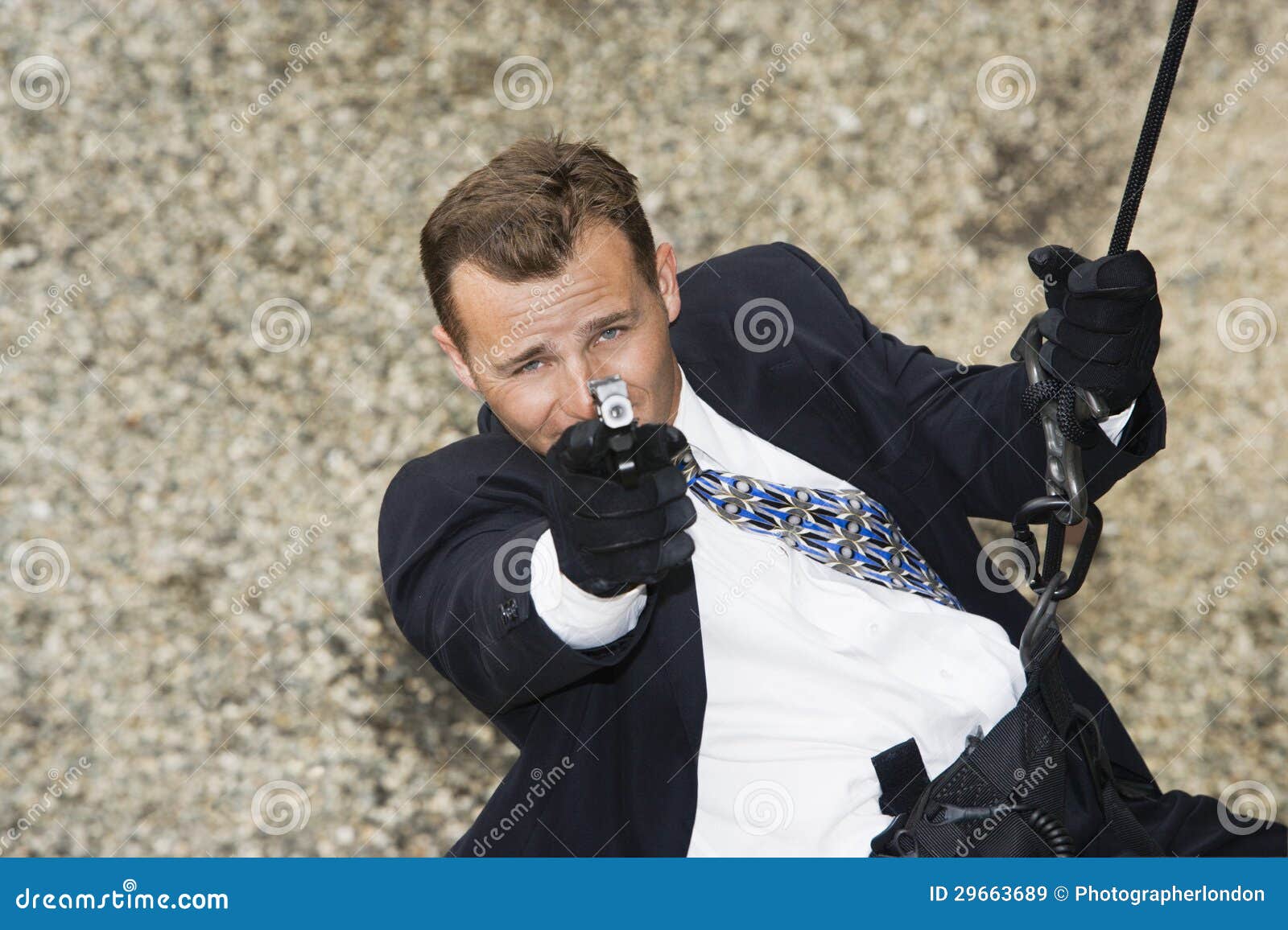 Spy Rappelling and Aiming Gun Stock Image - Image of operative ...