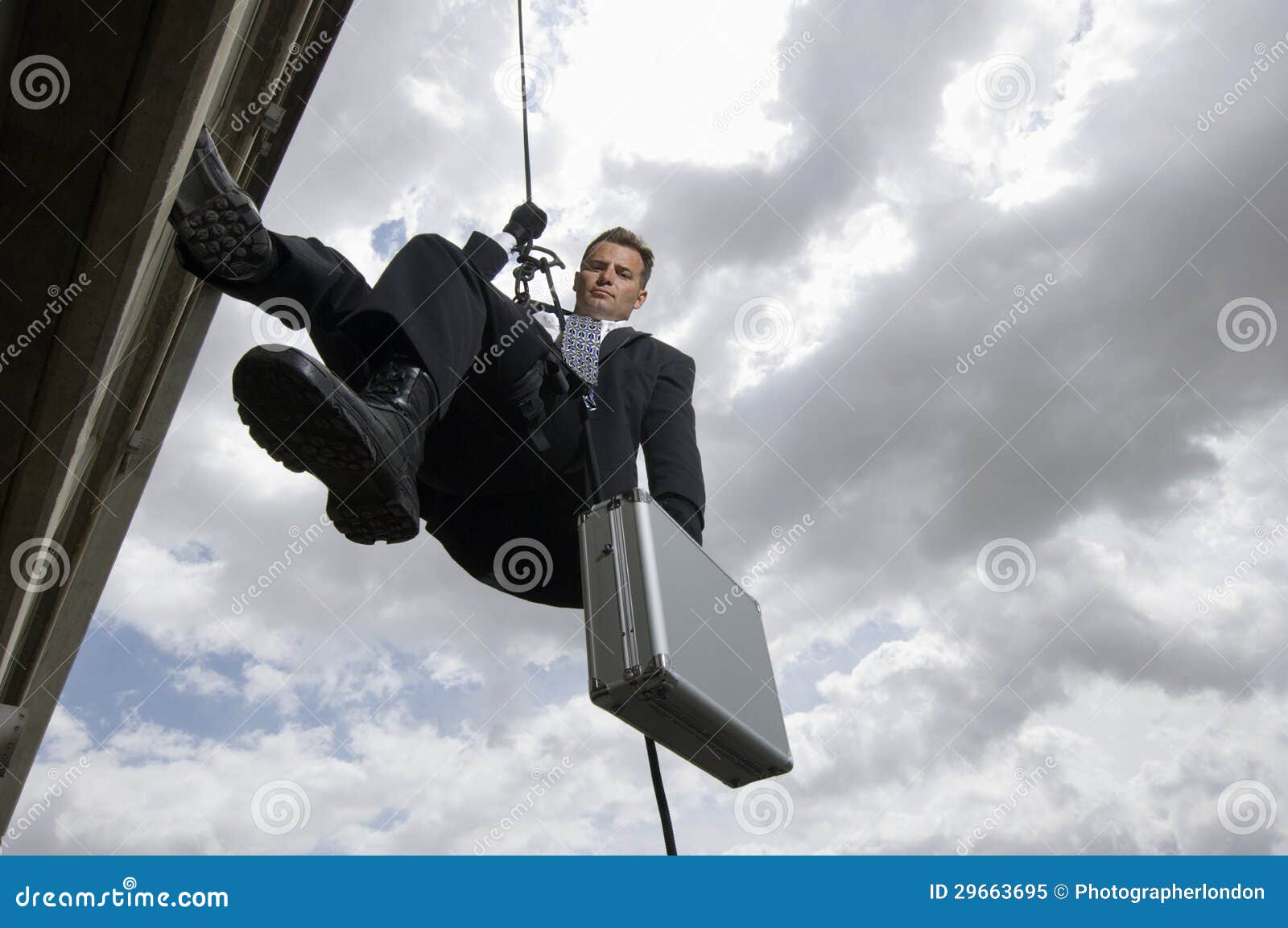 Spy Rappelling with Suitcase Stock Image - Image of length, protection ...