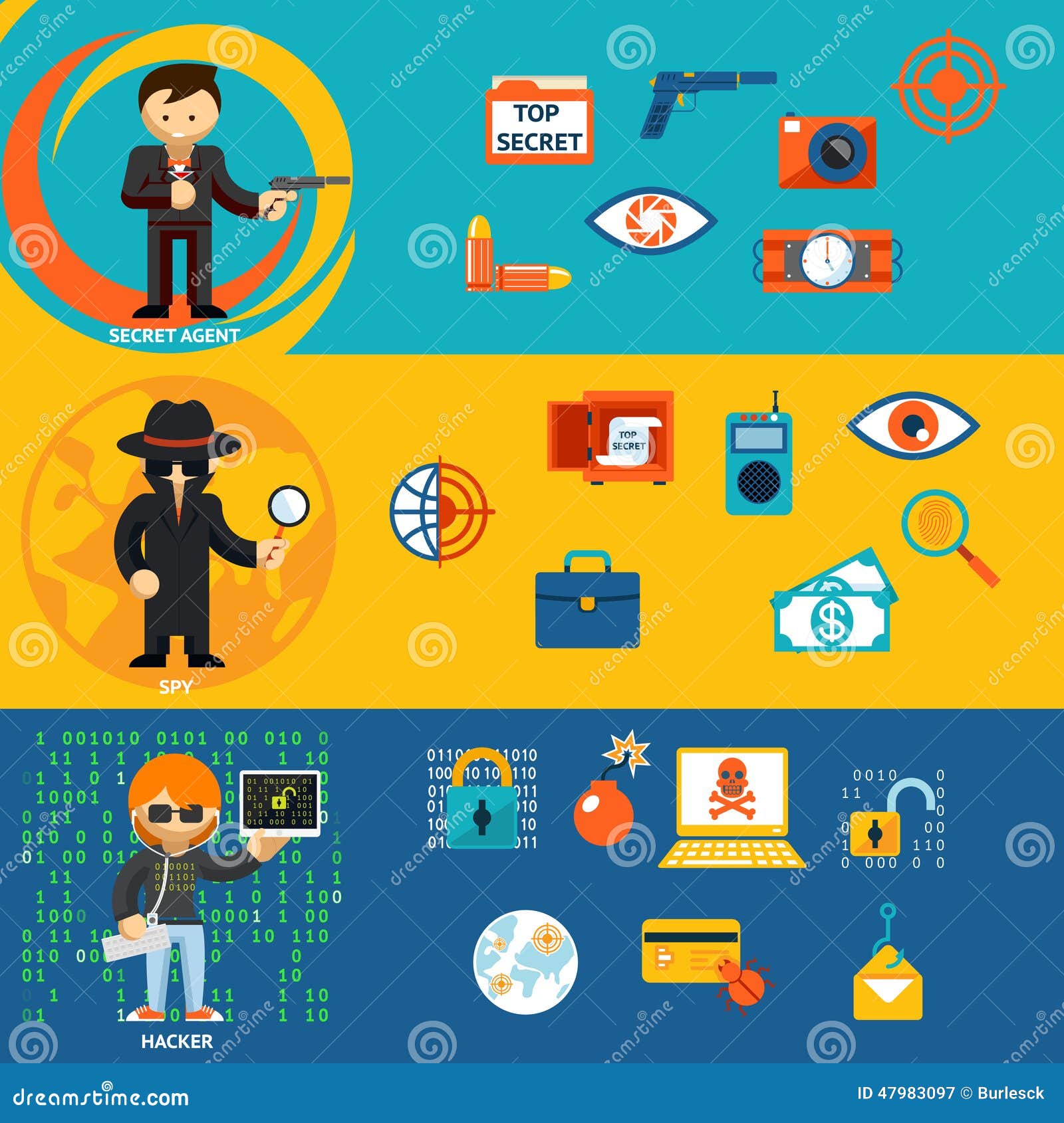 Spy, Secret Agent and Cyber Hacker Characters Stock Vector ...
