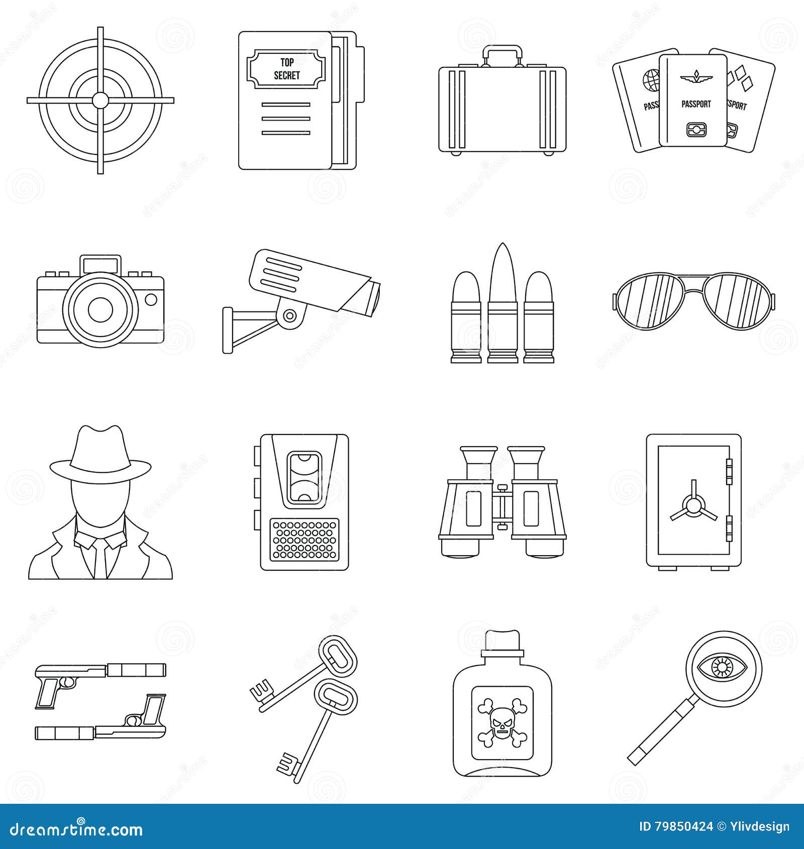 Spy Tools Icons Set, Outline Style Stock Vector - Illustration of icon ...