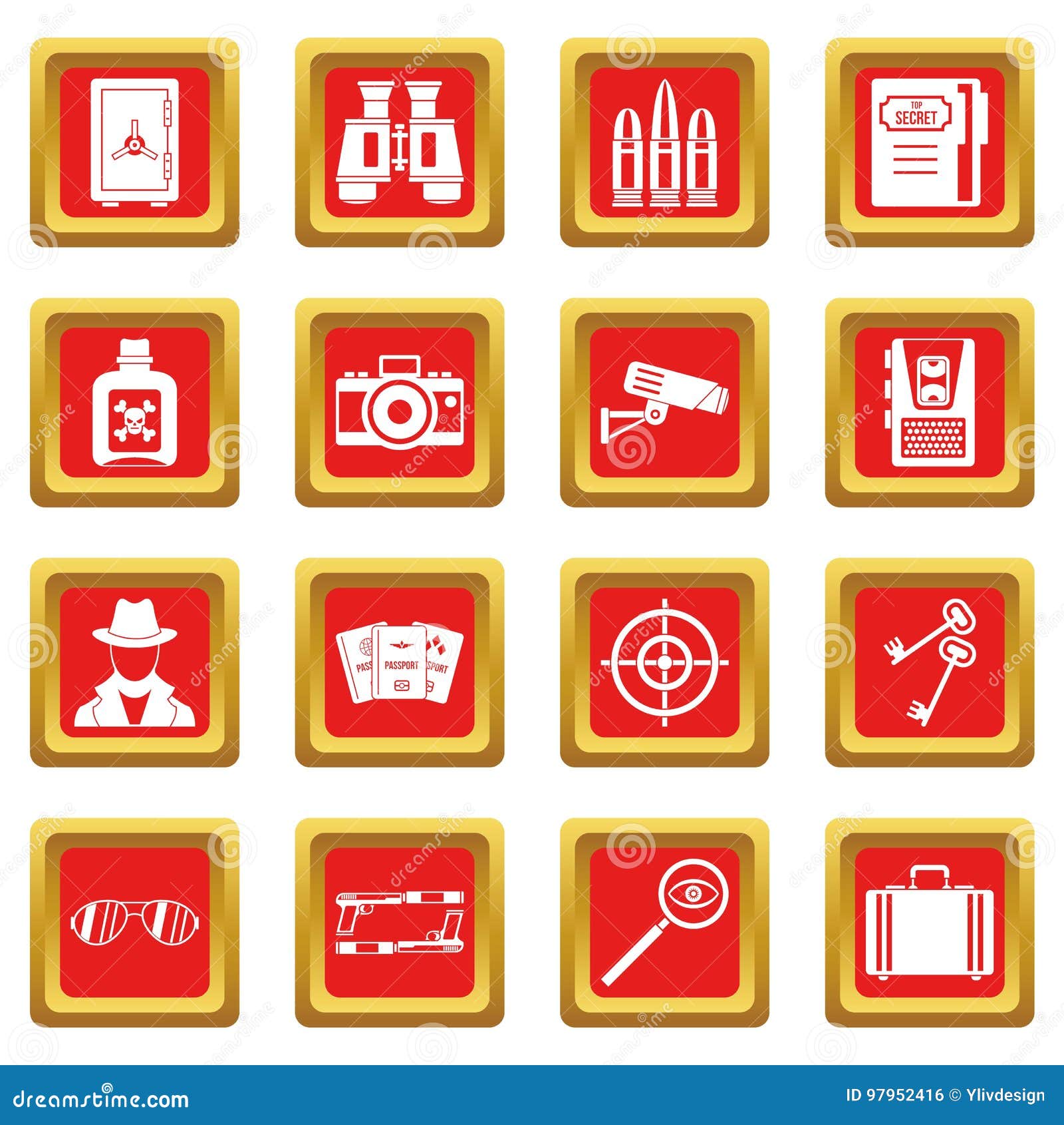 Spy tools icons set red stock vector. Illustration of security - 97952416