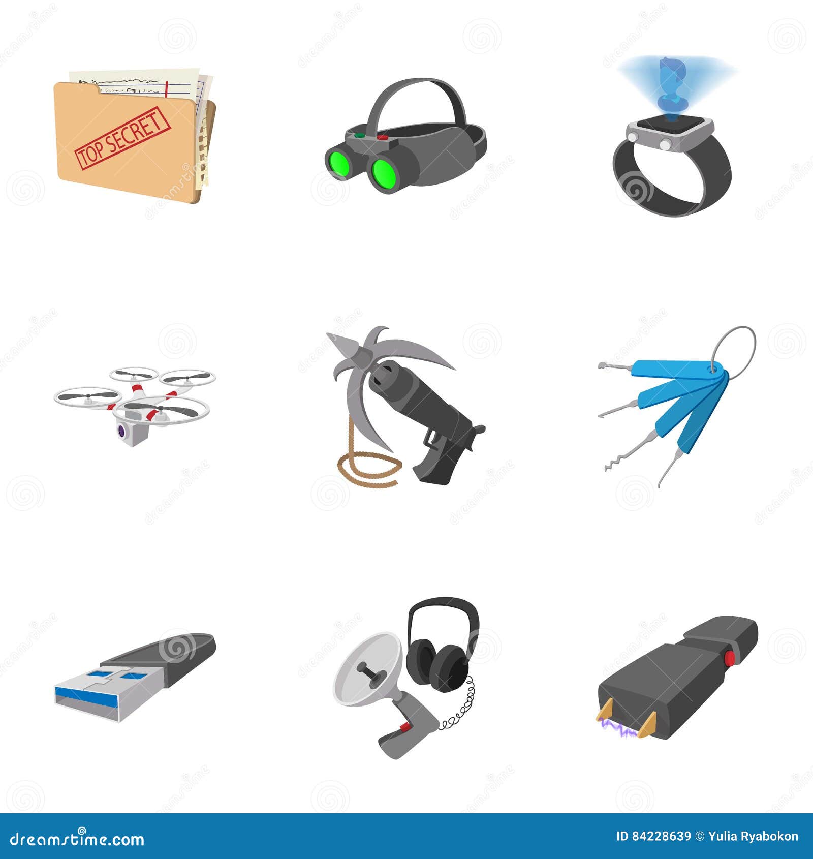 Spying Icons Set, Cartoon Style Stock Vector - Illustration of goggles ...