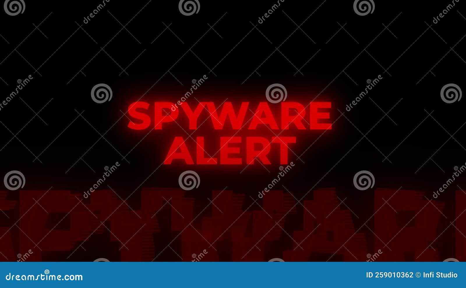 SPYWARE ALERT Red Warning Error Alert Computer Virus Alert Hacking Message with Glitch and Noise ...