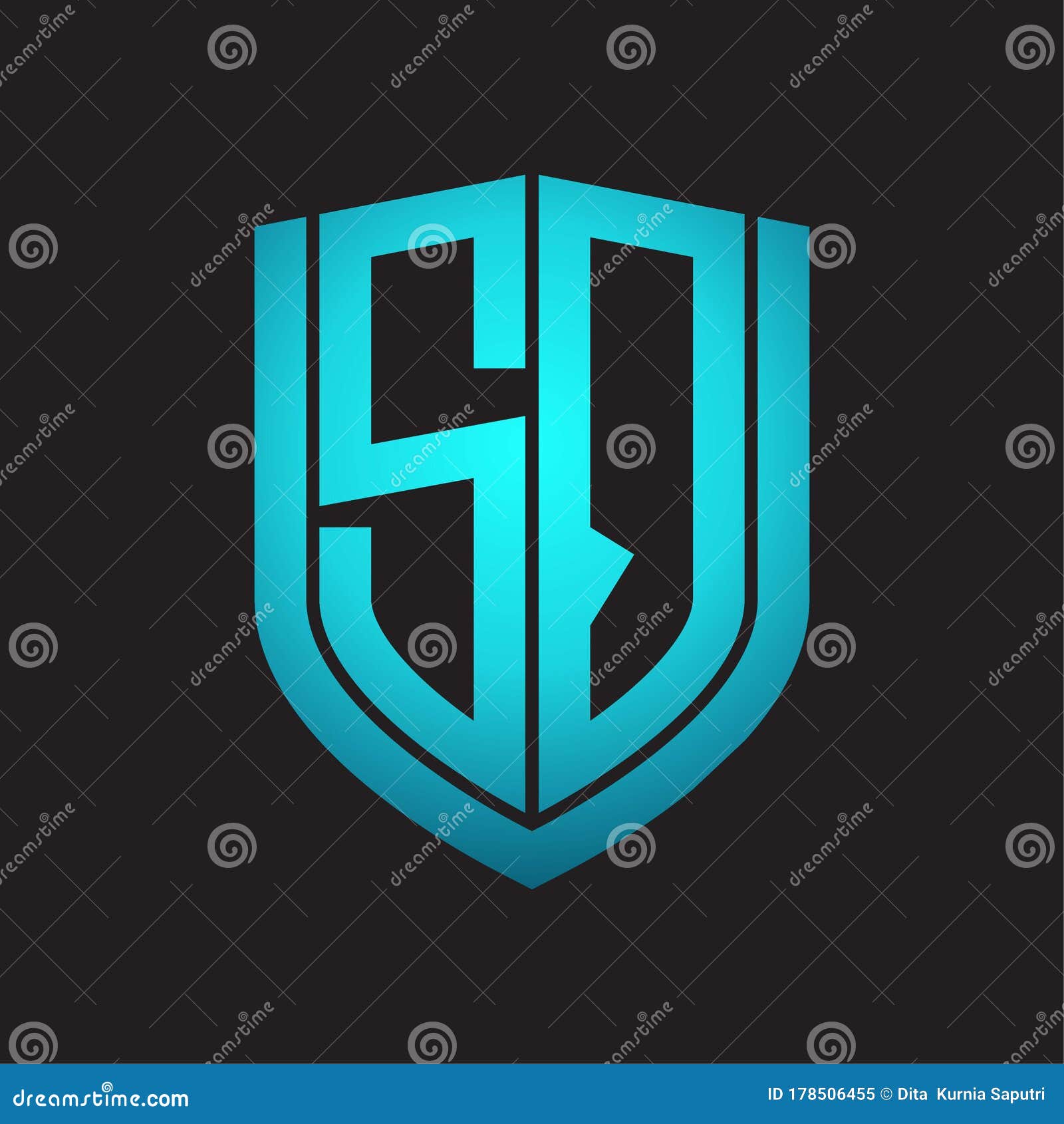 SQ Logo Monogram with Emblem Shield Design Isolated with Blue Colors on ...