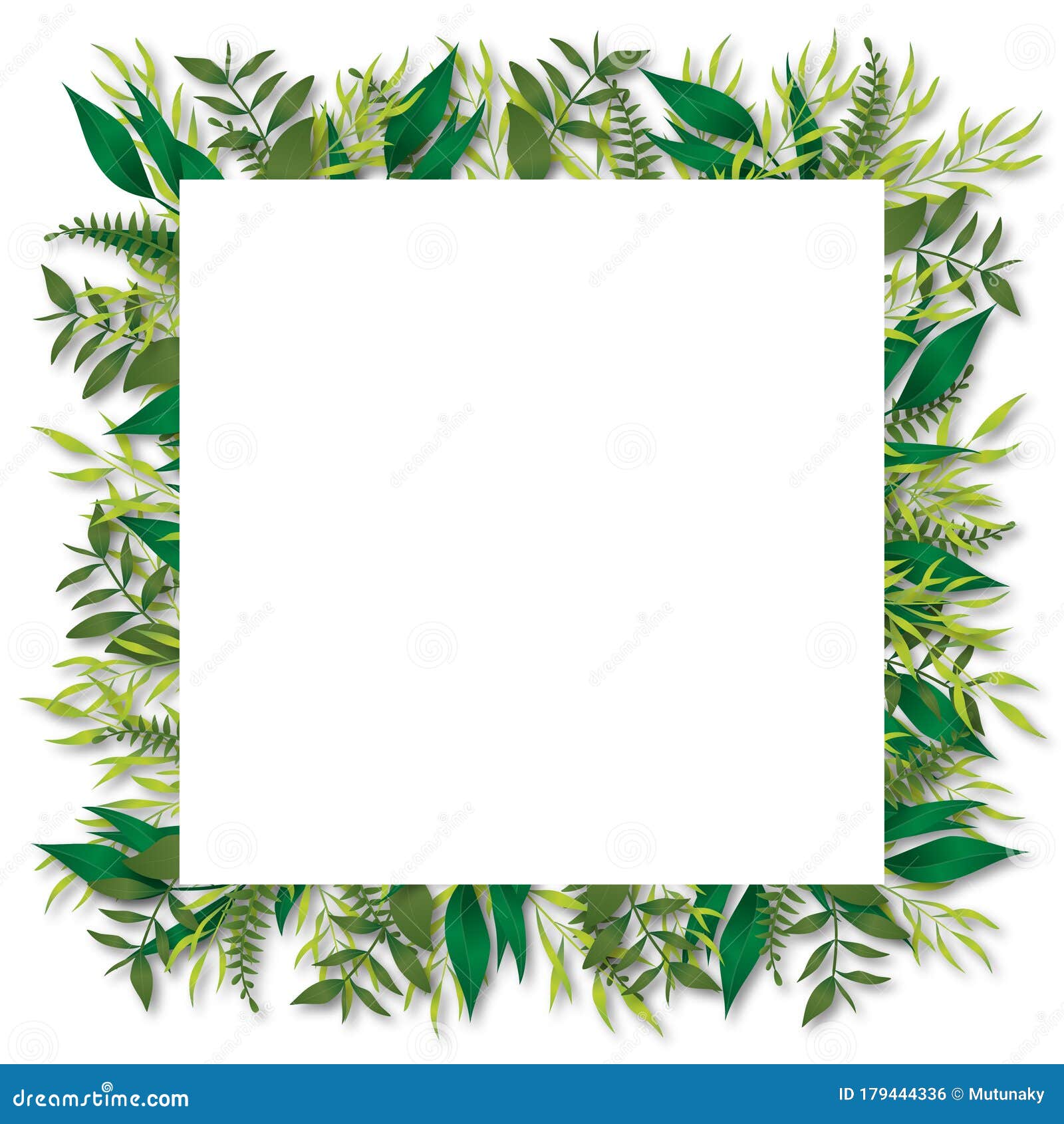 Square White Space with Spring Green Leaves Frame Stock Illustration ...