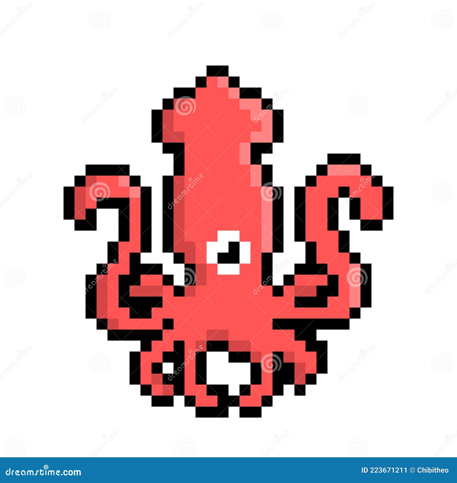 Pixel Art Squid Sprite For 8 Bit Game Vector Illustration ...